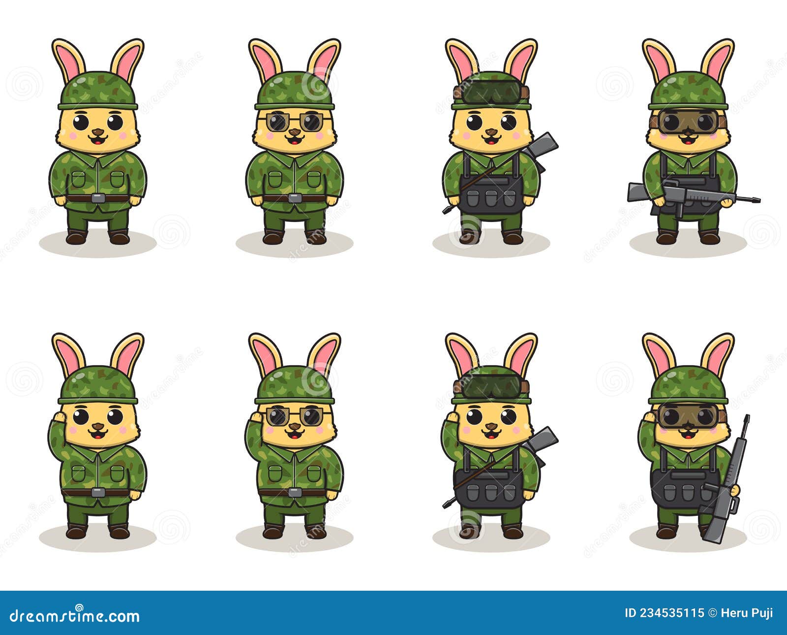 Vector Illustration of Rabbit Soldier Set Stock Vector - Illustration ...