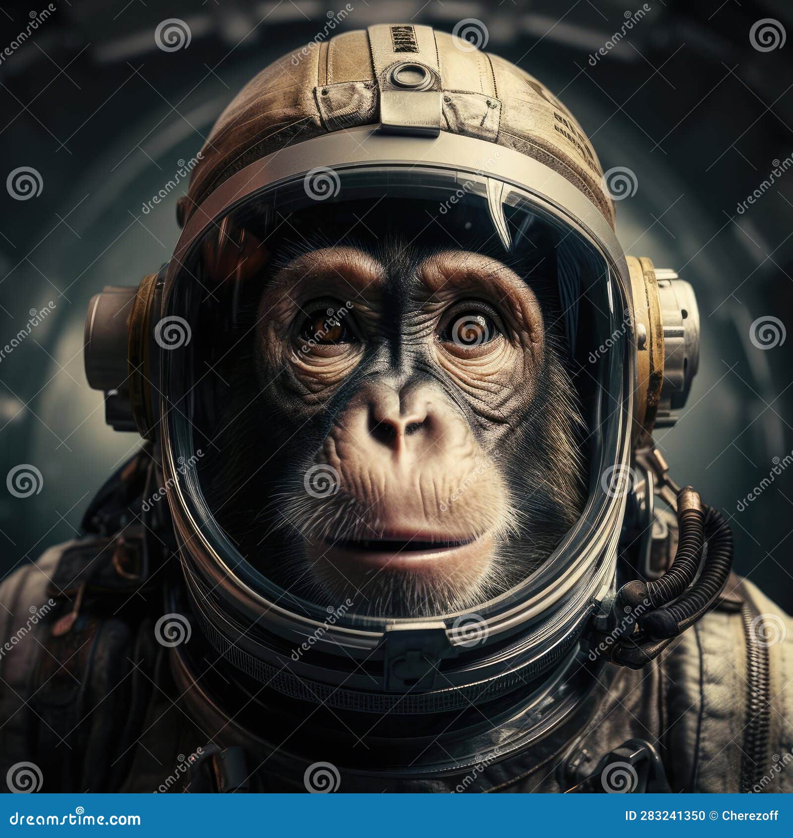 Monkey in Space Suit in Space Stock Photo - Image of primate, spaceman ...