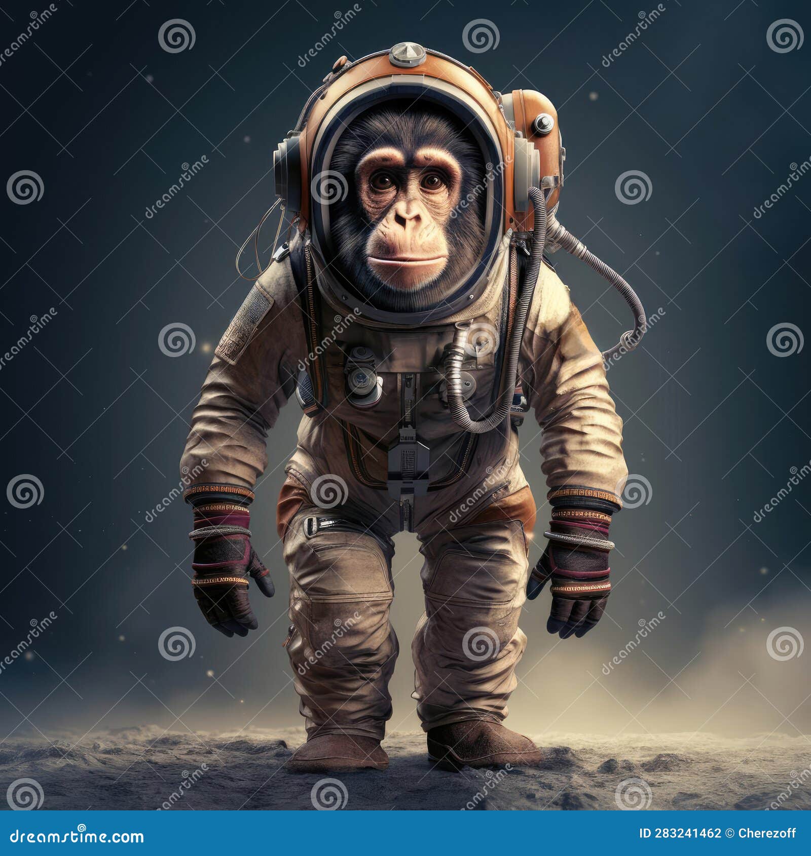 Monkey in Space Suit in Space Stock Photo - Image of design, icon ...