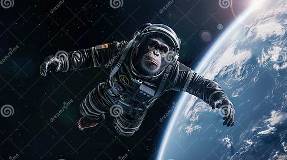 Monkey is in Space Wearing a Spacesuit Stock Image - Image of space ...