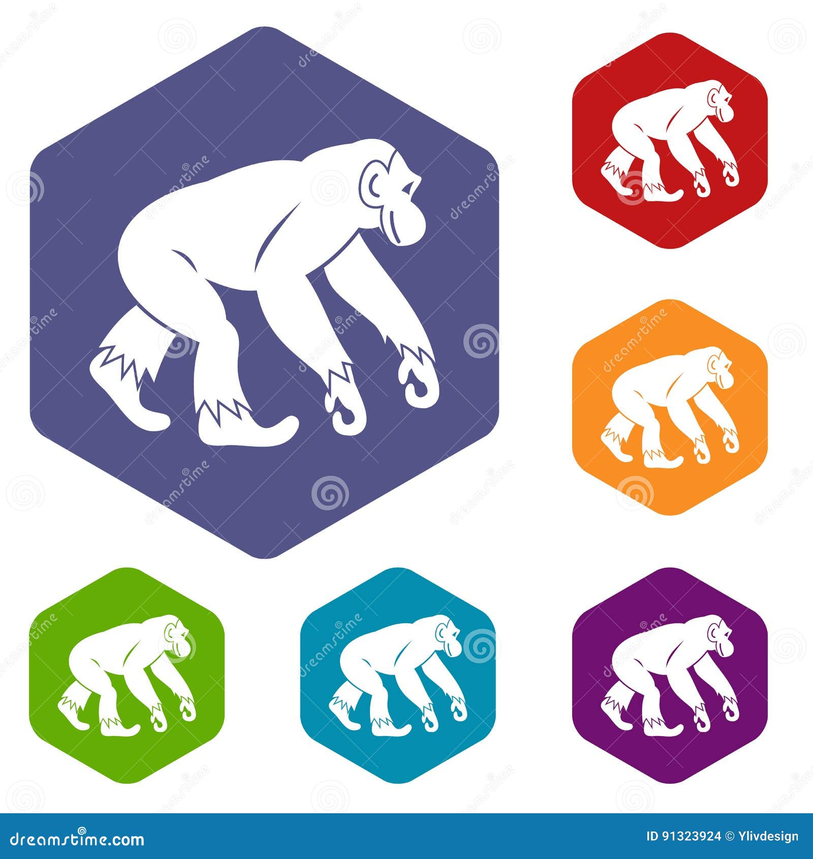Monkey Standing Icons Set Hexagon Stock Vector - Illustration of ...