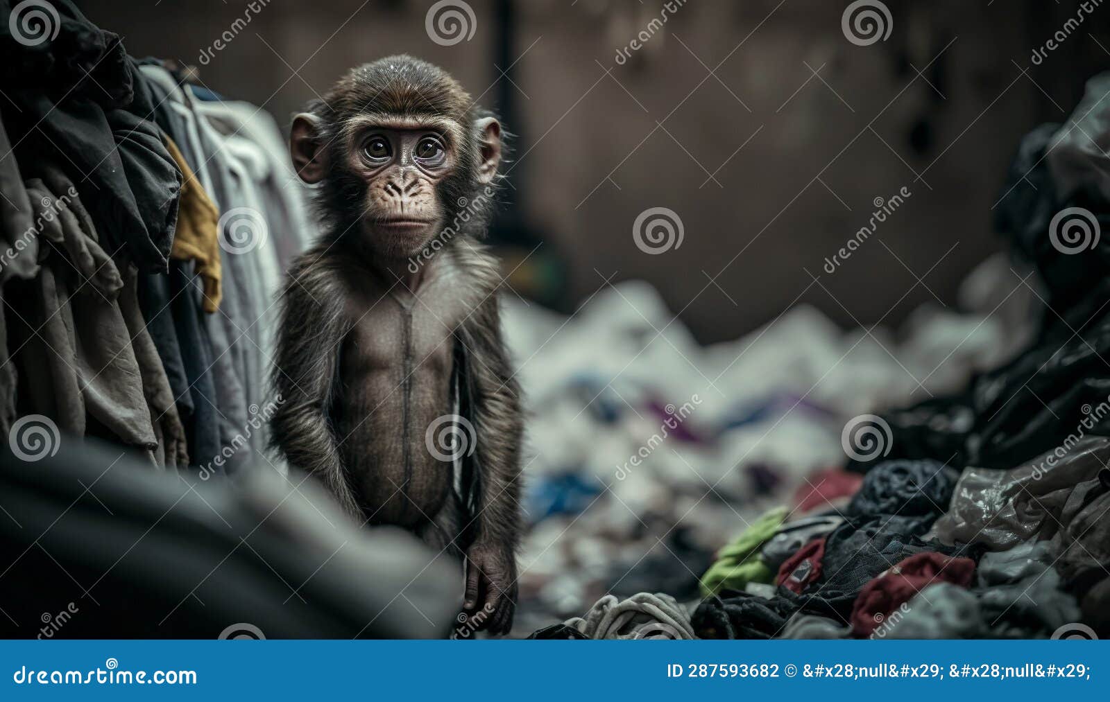 A Monkey Standing among the Piles of Plastic with Looking for Food and ...