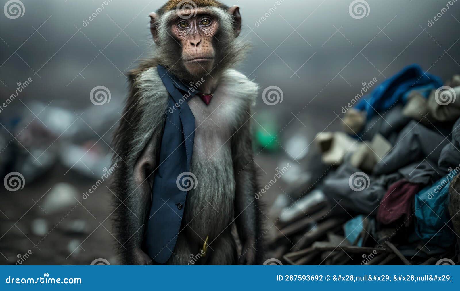 A Monkey Standing among the Piles of Plastic with Looking for Food and ...