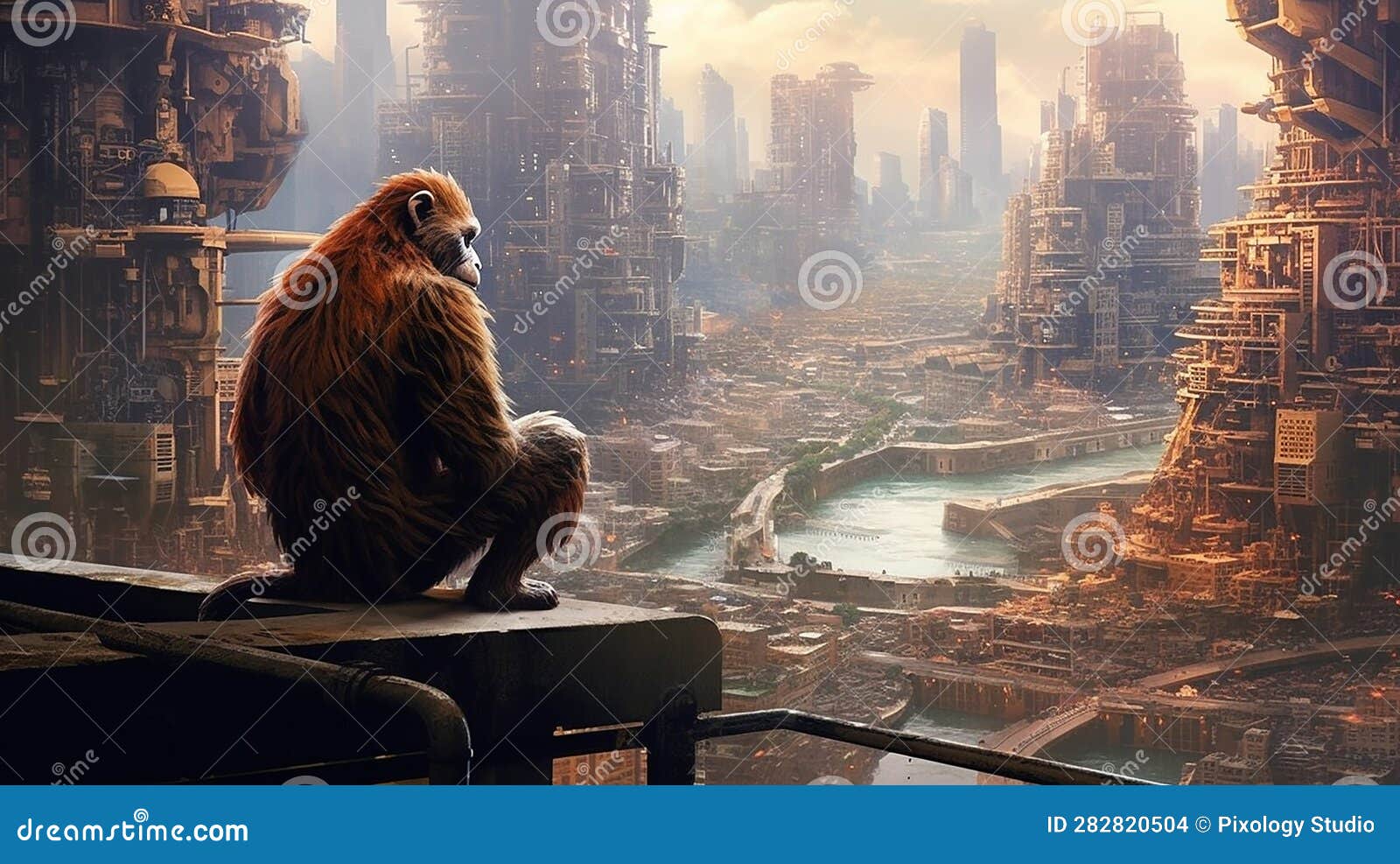 Cyberpunk Monkey With Futuristic Armor And Cyber Enhancements Royalty ...