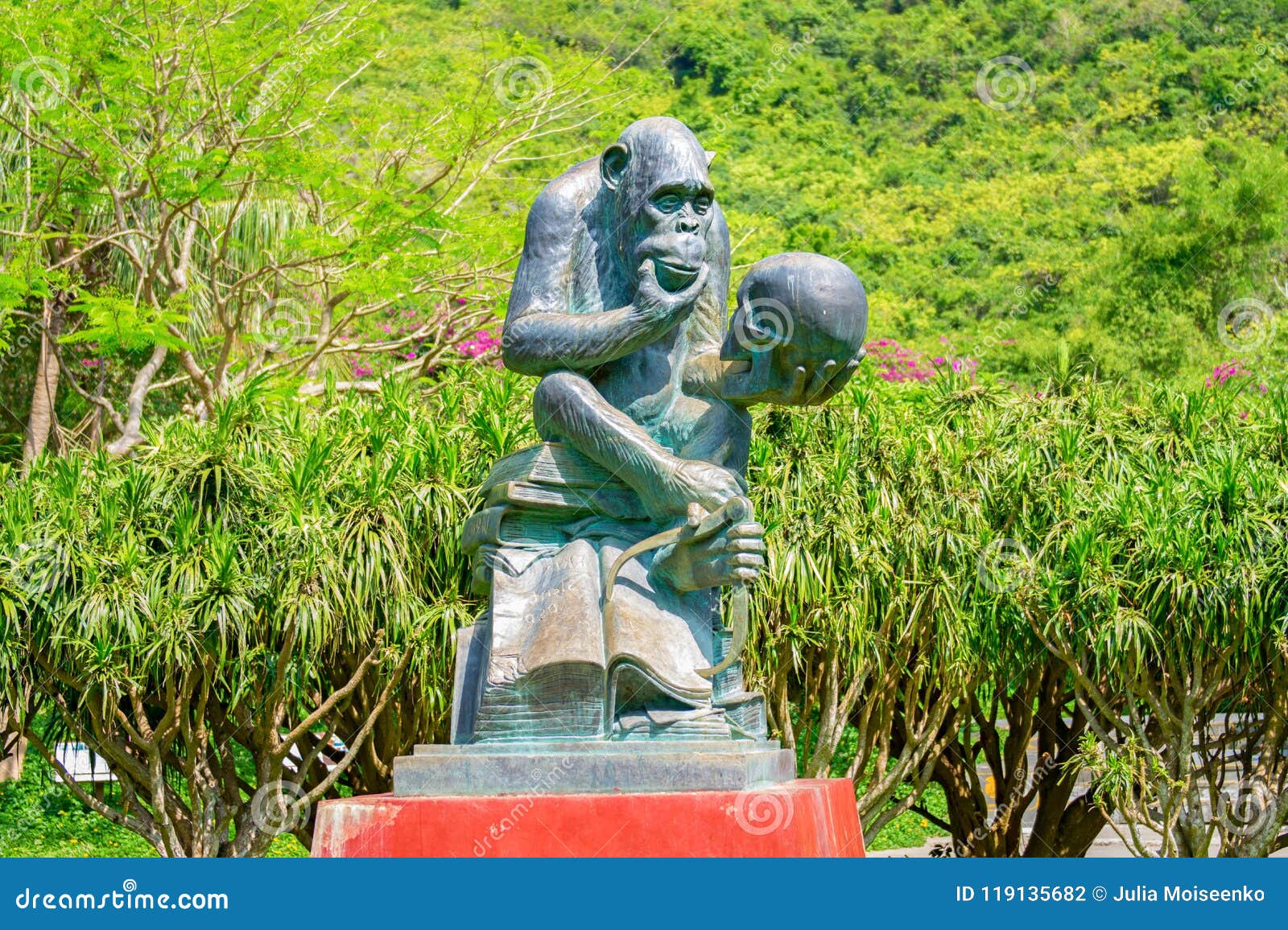 Monkey Statue Made of Stone, in the Pose of Sensible Over the Human ...