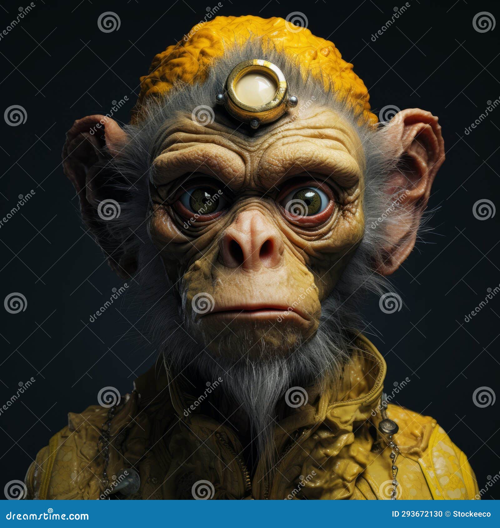 Expressive Monkey Portrait with Metal Gears: Detailed Character Design ...