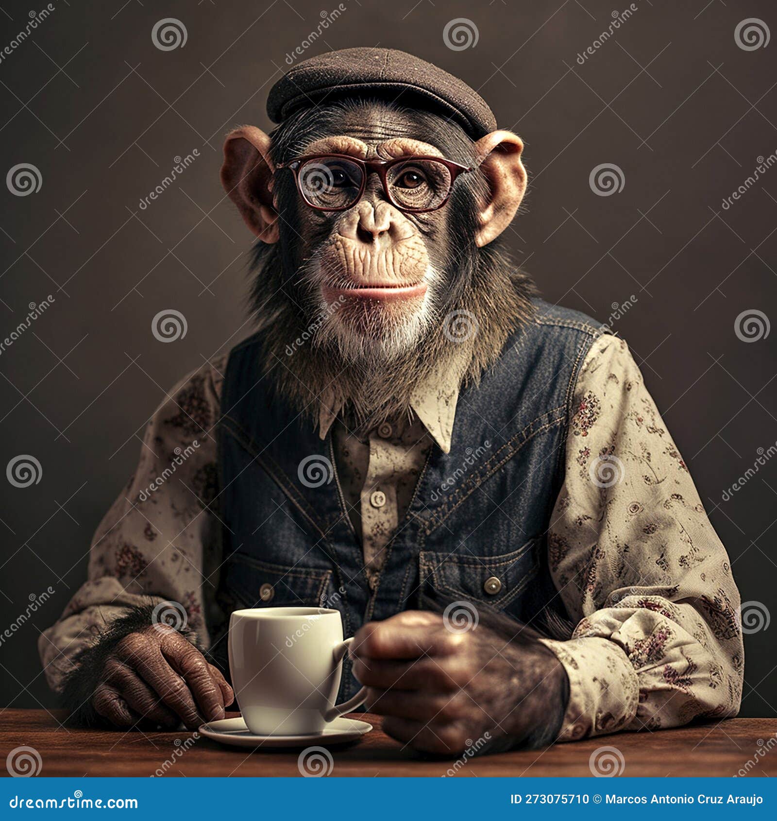 A Monkey in a Suit Drinking Coffee , AI Generated Stock Illustration ...
