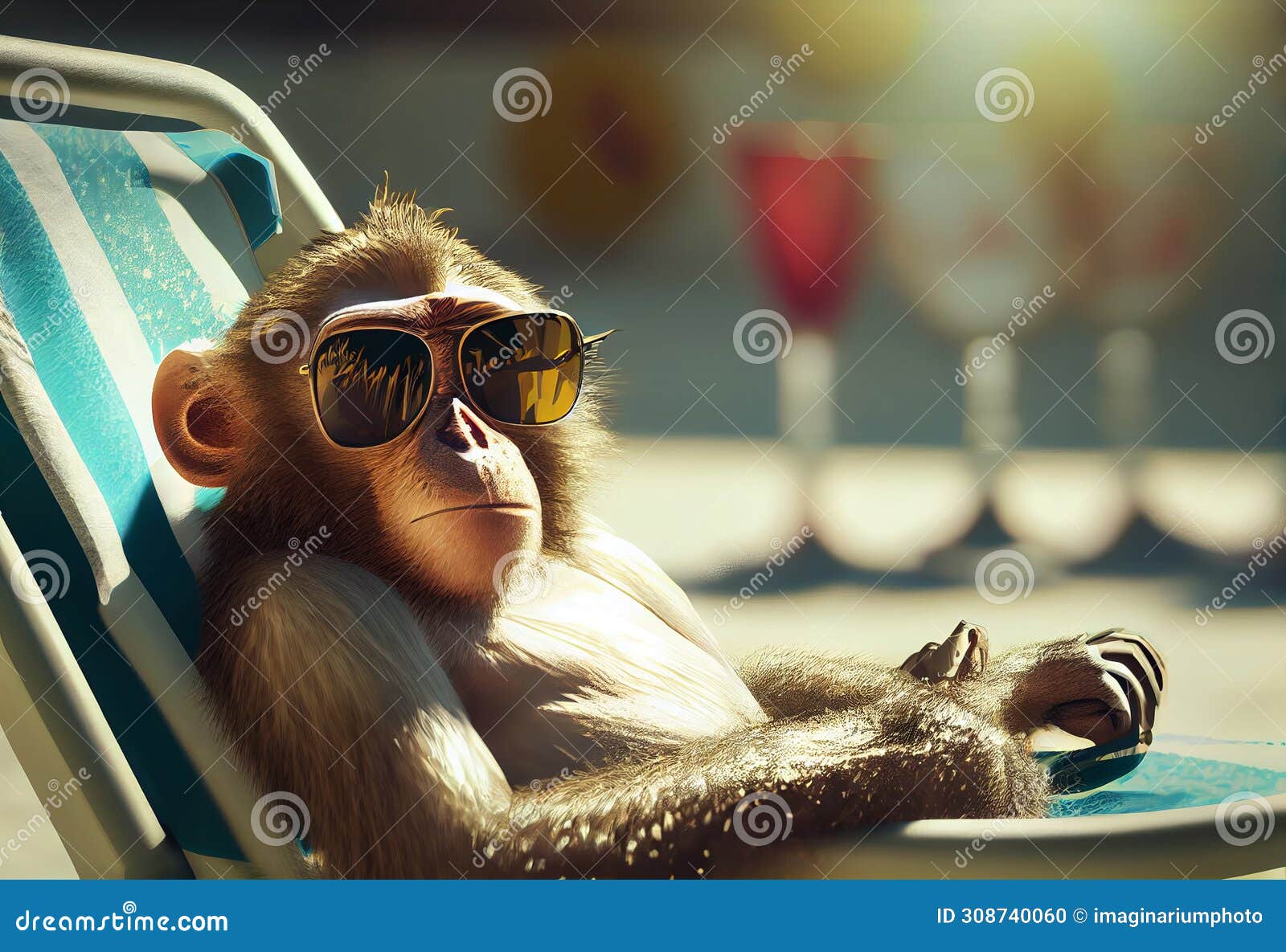 Monkey with Sunglasses Sunbathing on Sun Lounger Stock Photo - Image of ...