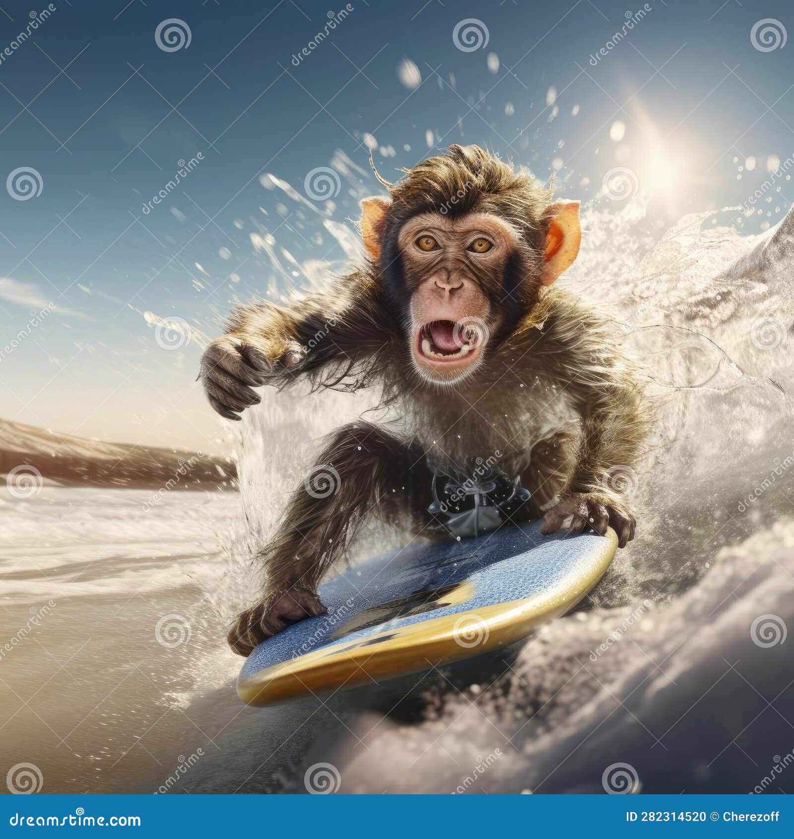 Monkey on Surfboard Swimming in the Sea Stock Illustration ...