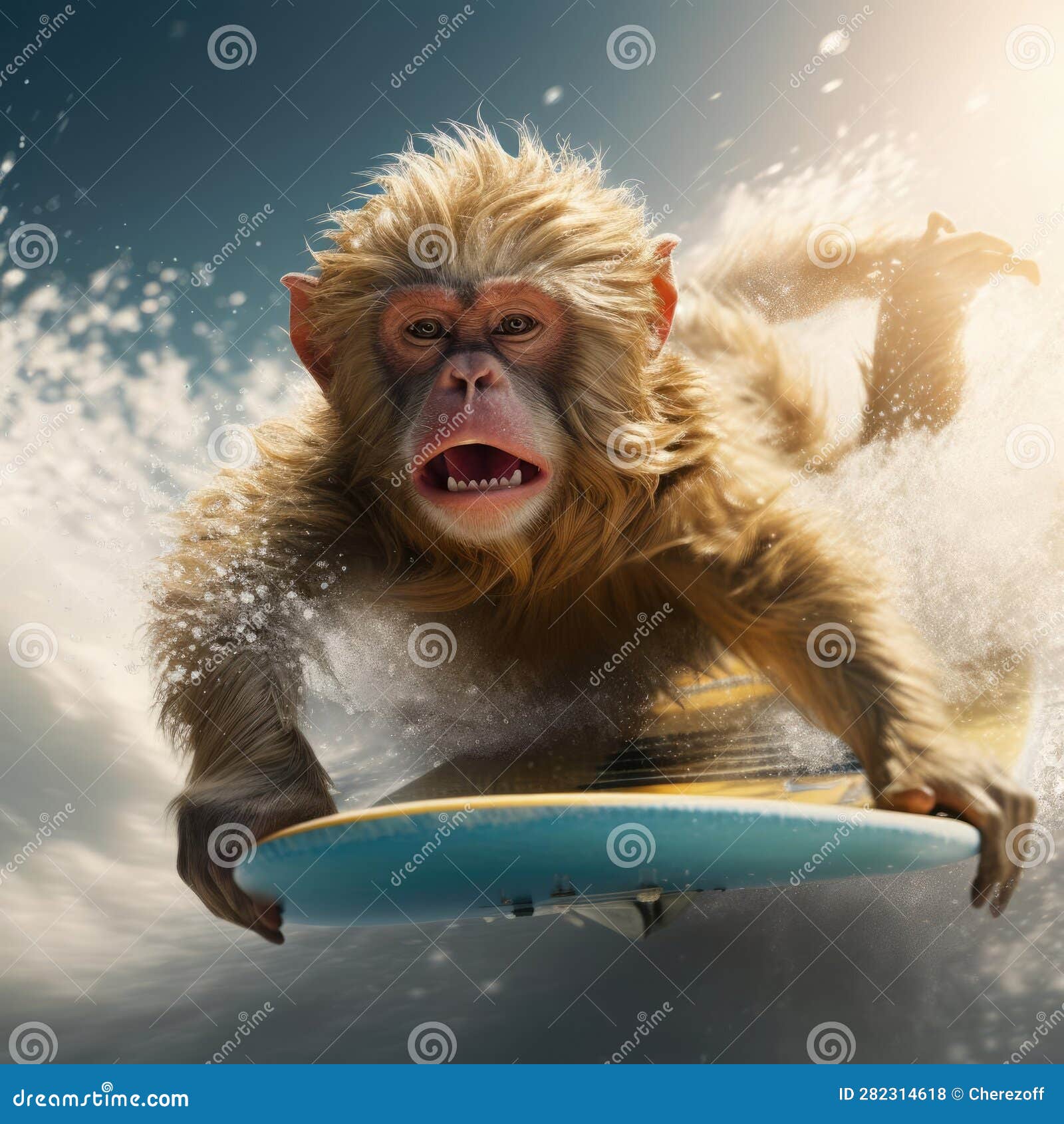 Monkey on Surfboard Swimming in the Sea Stock Illustration ...