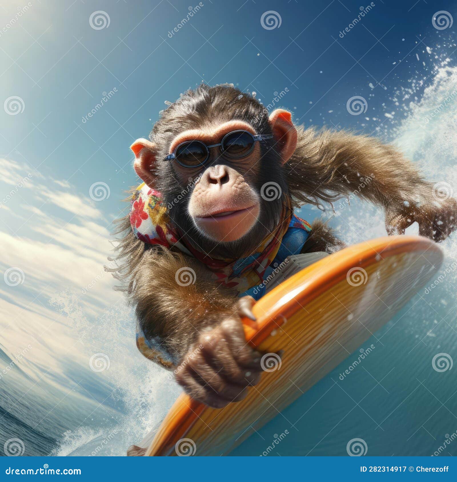 Monkey on Surfboard Swimming in the Sea Stock Illustration ...