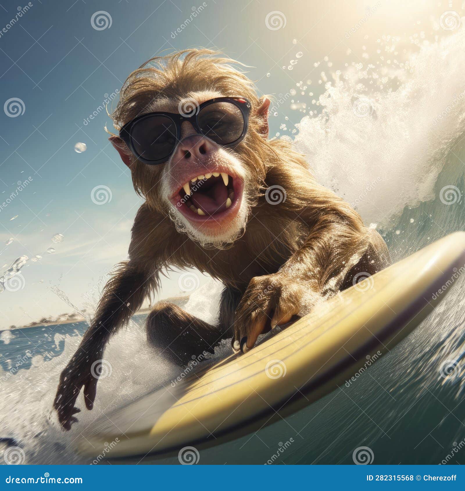 Monkey on Surfboard Swimming in the Sea Stock Illustration ...