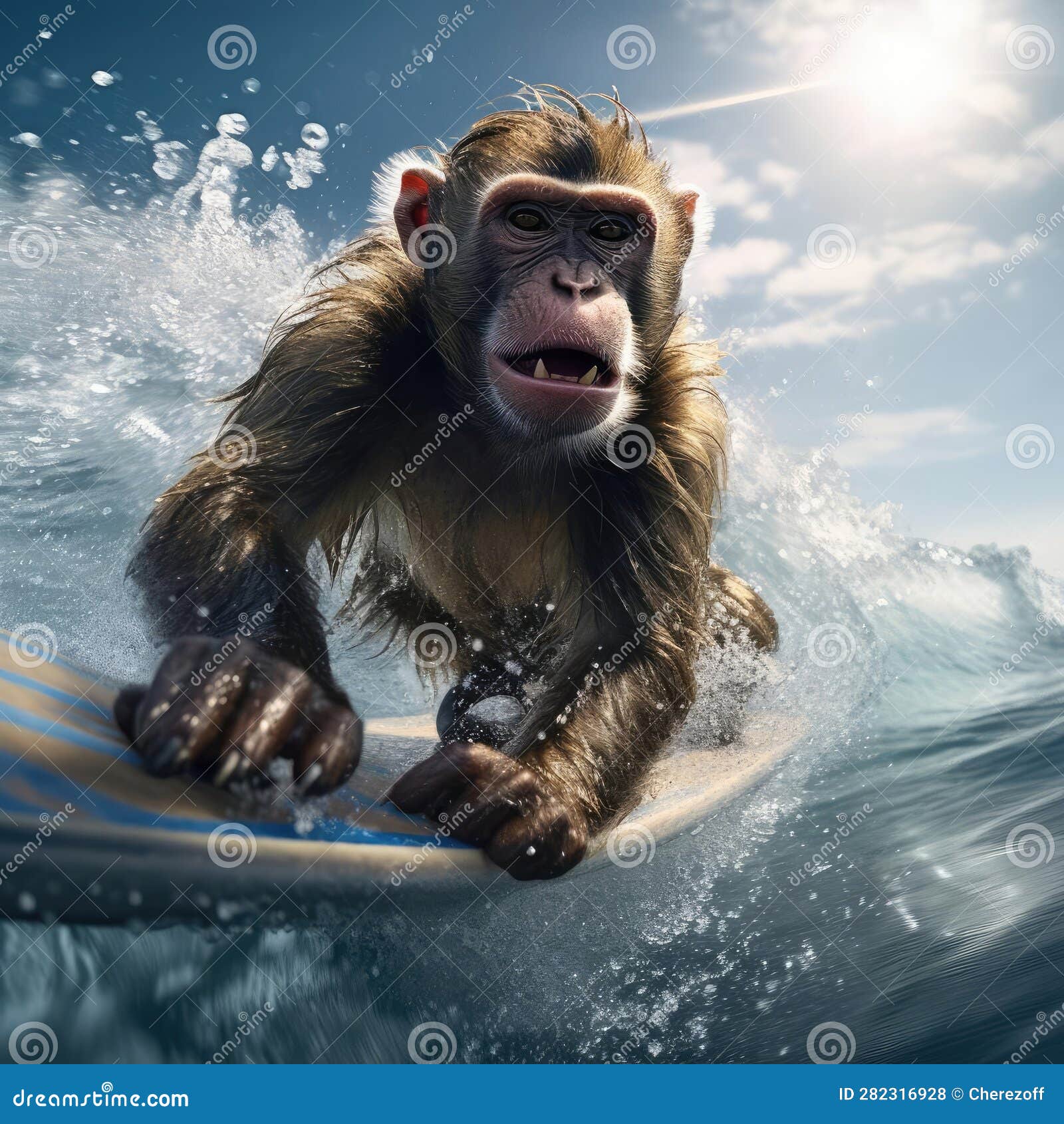 Monkey on Surfboard Swimming in the Sea Stock Illustration ...