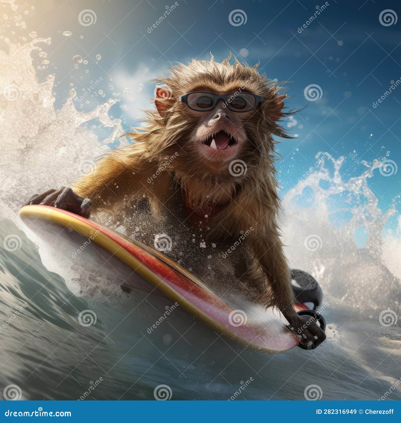 Monkey on Surfboard Swimming in the Sea Stock Illustration ...