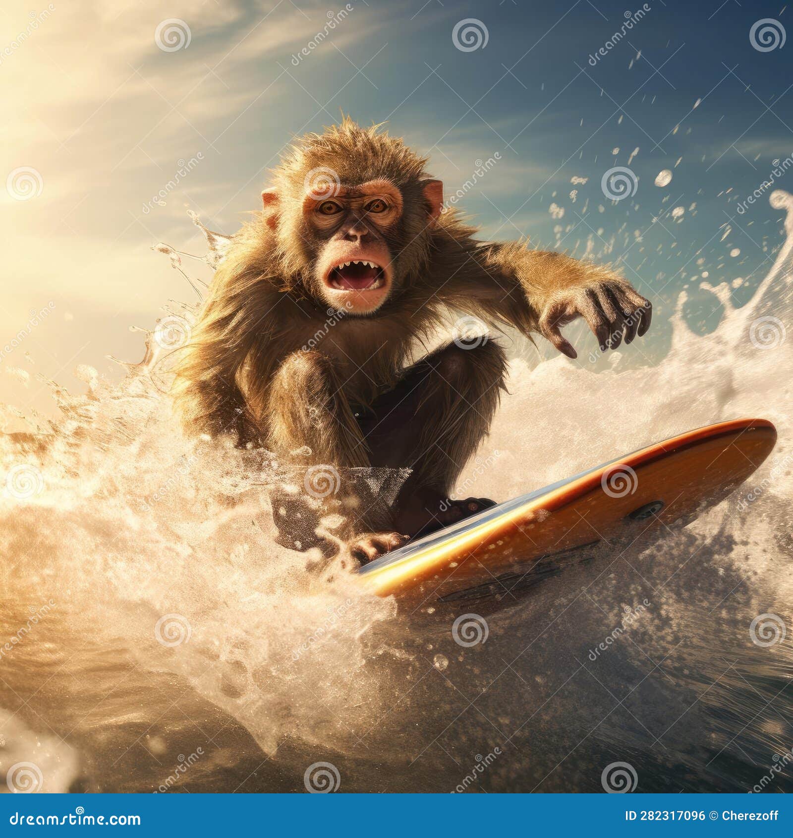 Monkey on Surfboard Swimming in the Sea Stock Illustration ...
