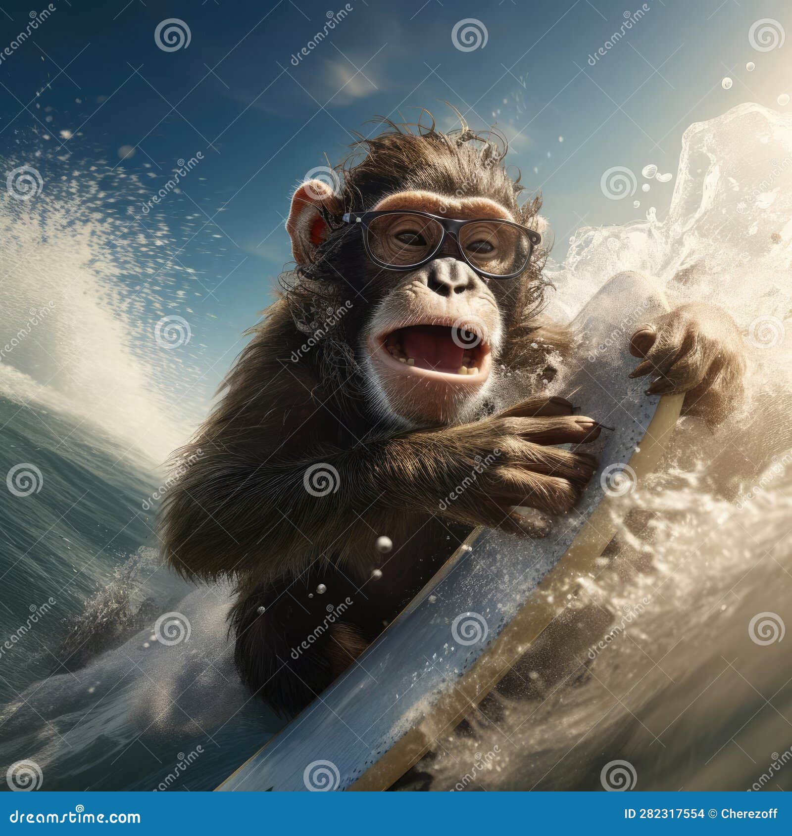 Monkey on Surfboard Swimming in the Sea Stock Illustration ...