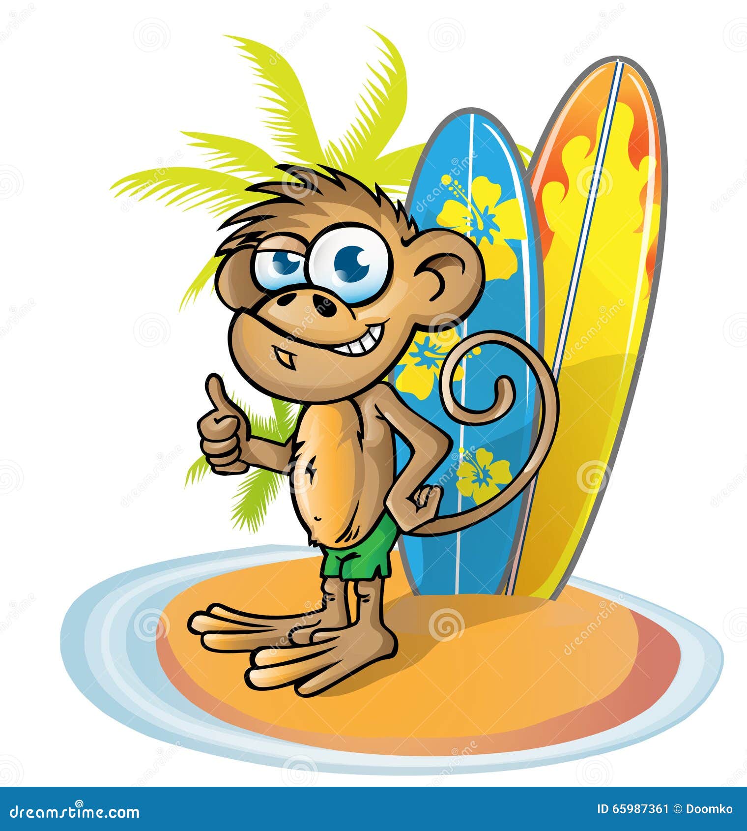 Monkey surfer cartoon stock vector. Illustration of comic - 65987361