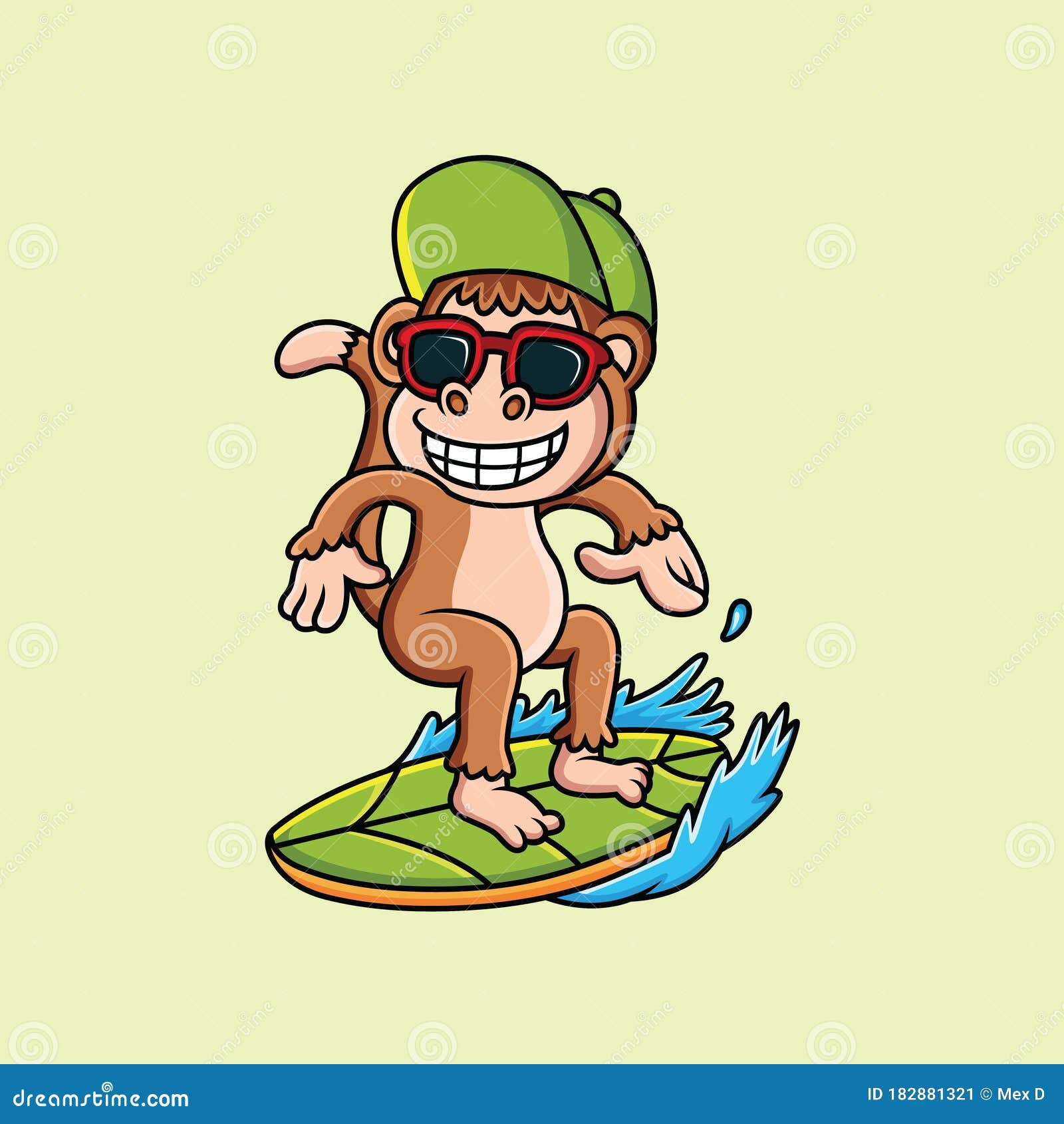 Monkey Surfing Cartoon with Sweet Smile Stock Illustration - Illustration of chimpanzee, beach ...