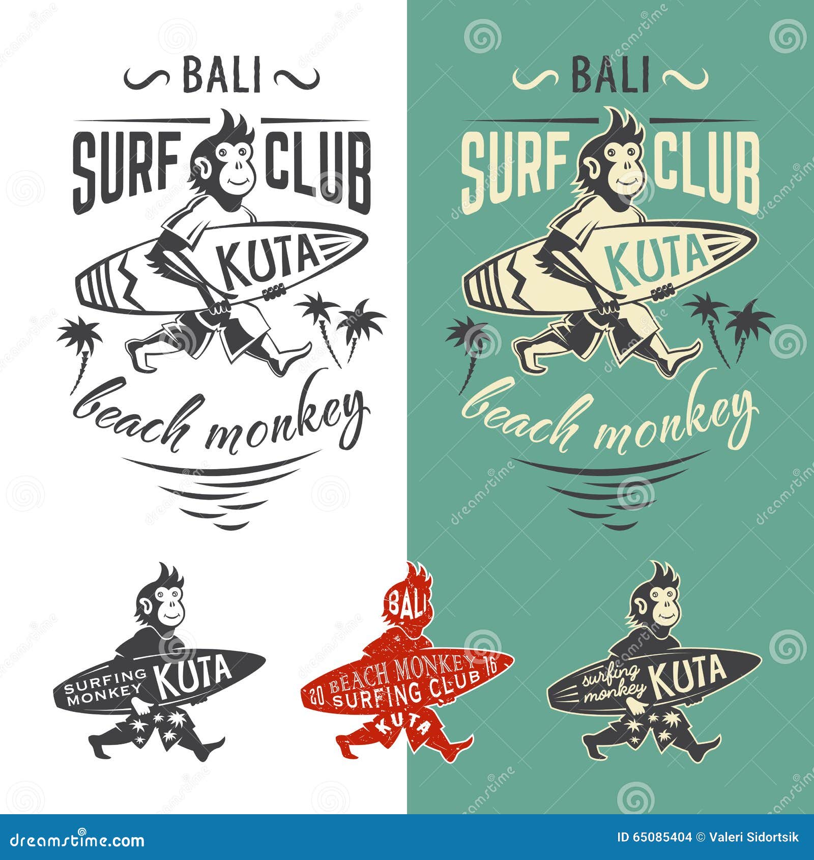 Monkey surfing club emblem stock vector. Illustration of surfboard ...