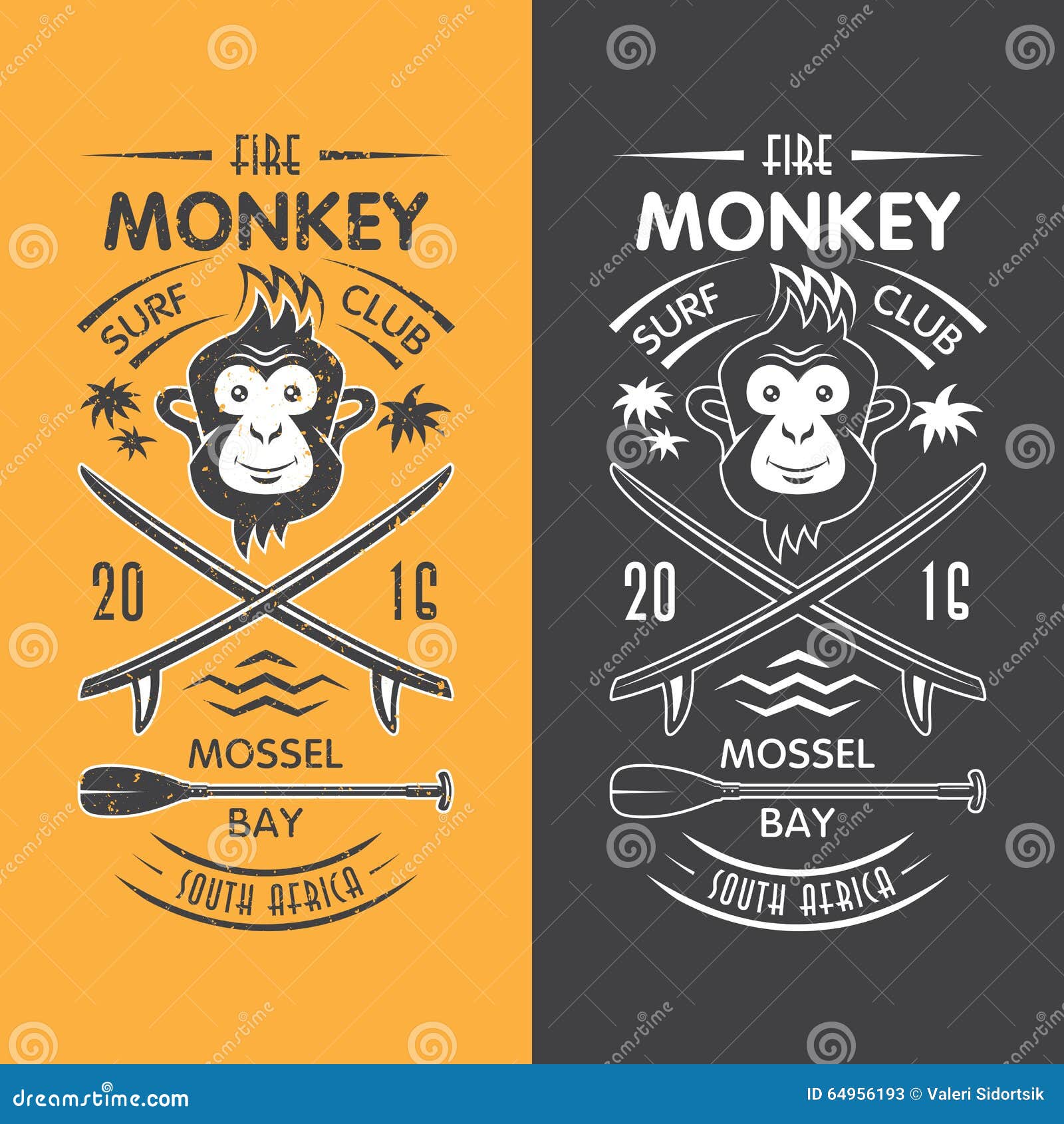 Monkey surfing club emblem stock vector. Illustration of ocean - 64956193