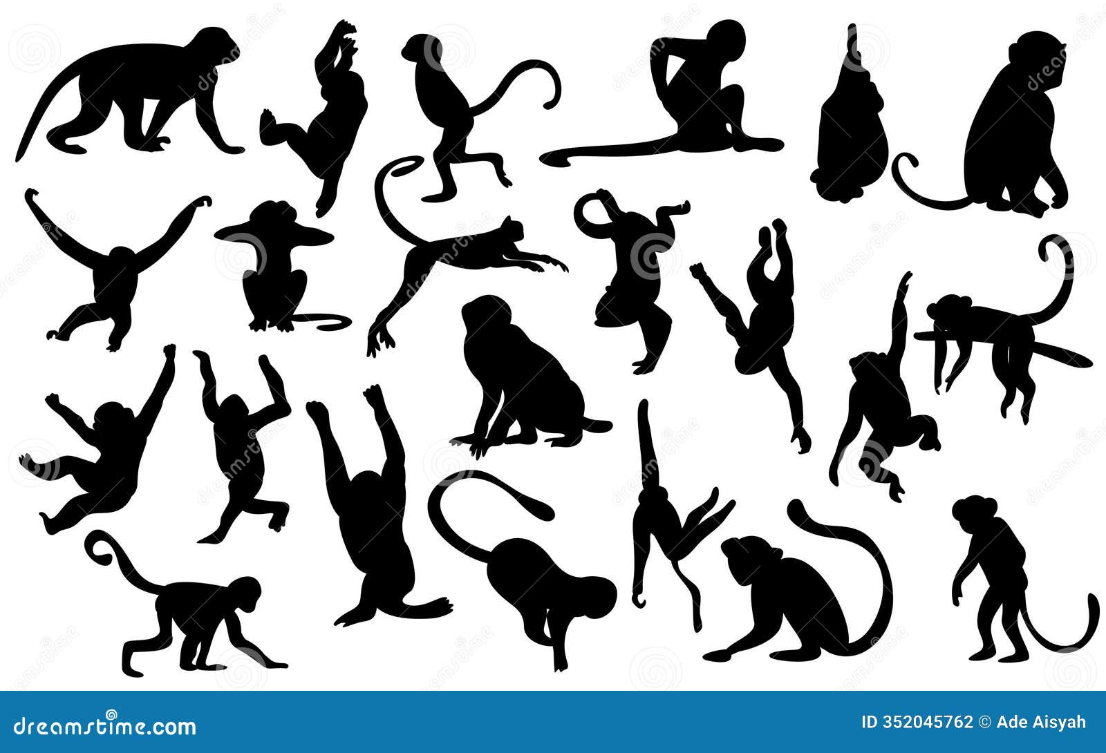 Monkey Swinging Silhouette Vector Isolated Stock Illustration ...