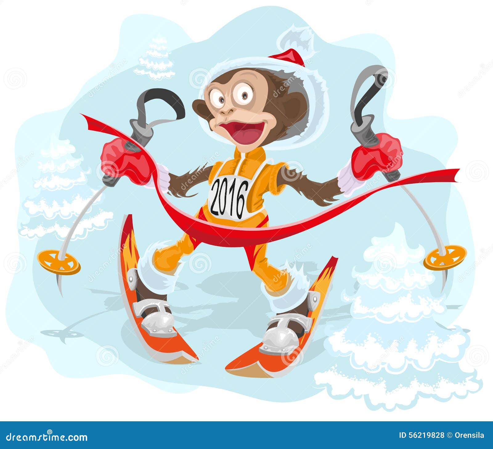 Monkey Symbol 2016 Goes Skiing Stock Vector - Illustration of postcard ...
