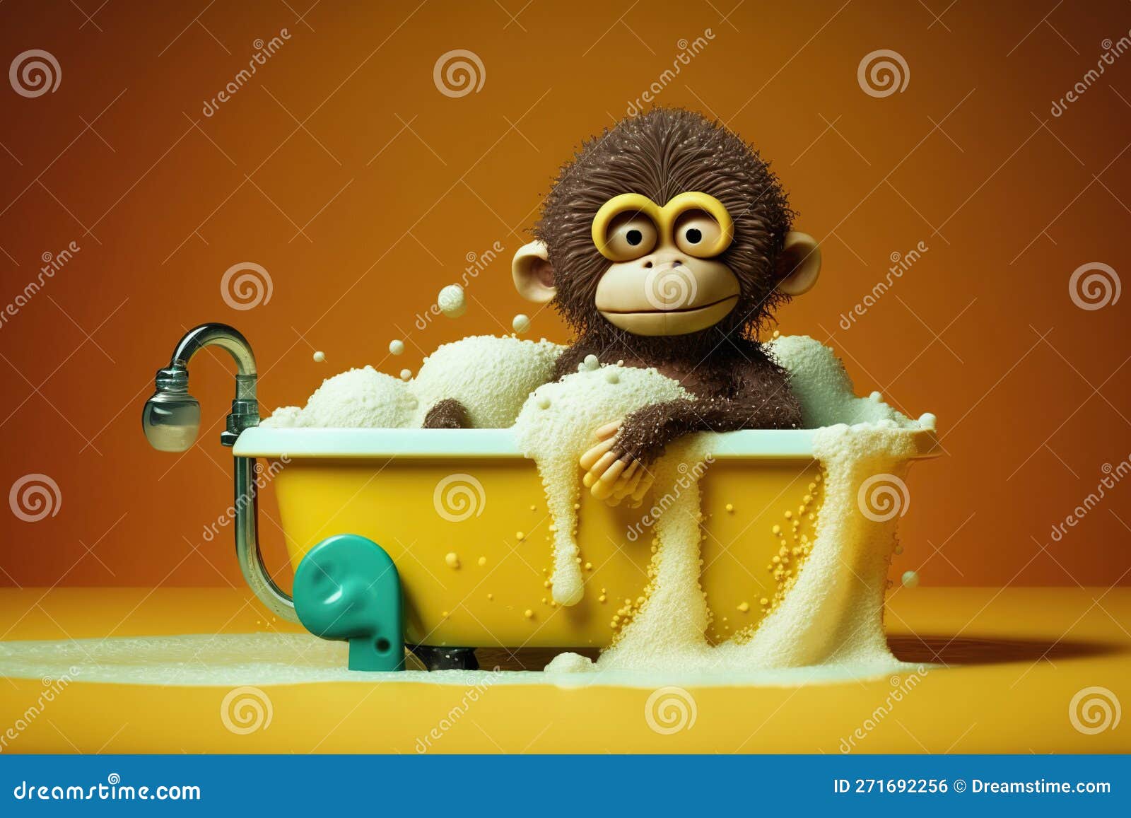 Monkey Taking a Bath in a Bathtub with Foam Created with Generative AI ...