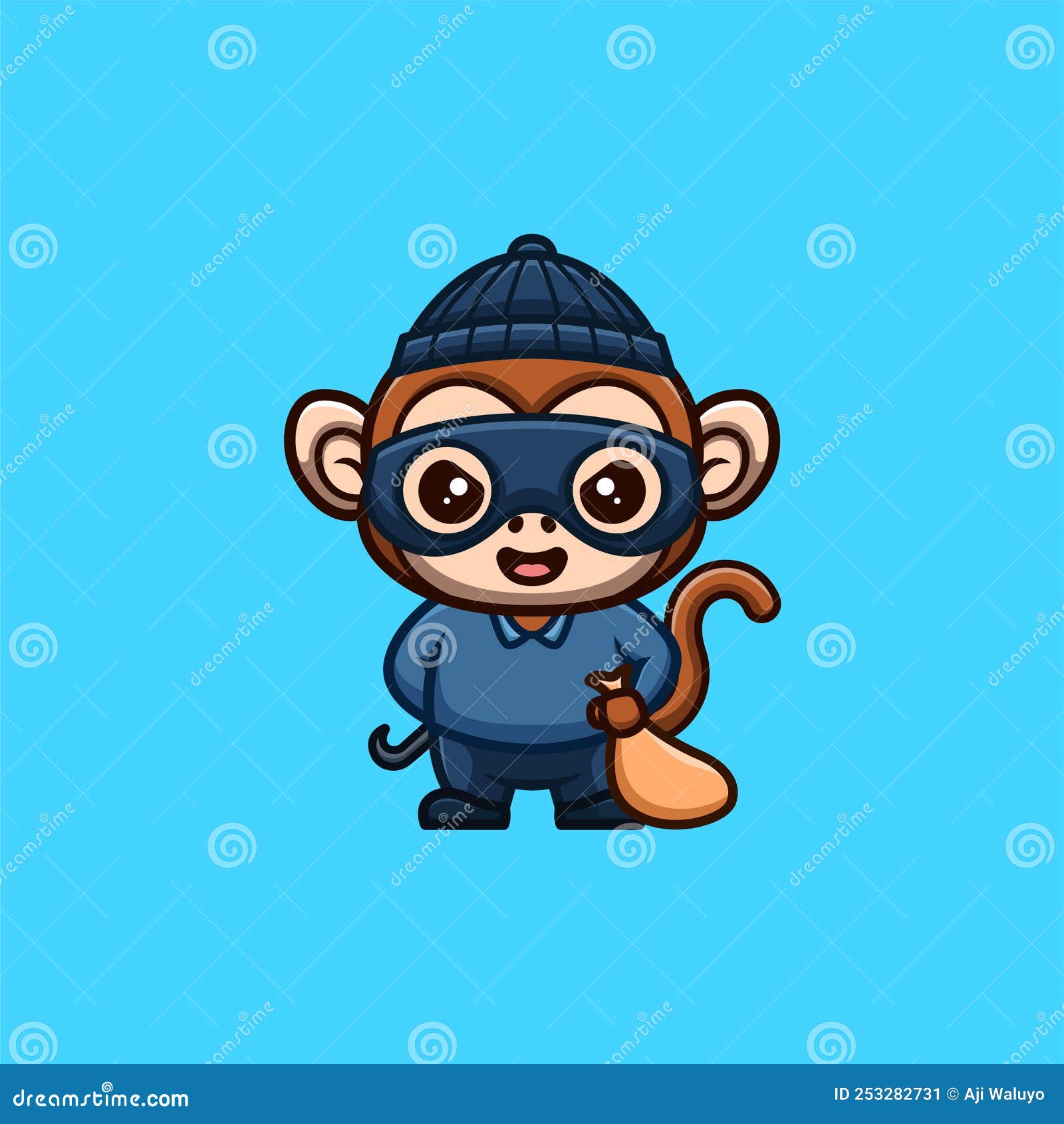 Monkey Thief Cute Creative Kawaii Cartoon Mascot Logo Stock Illustration - Illustration of crime ...