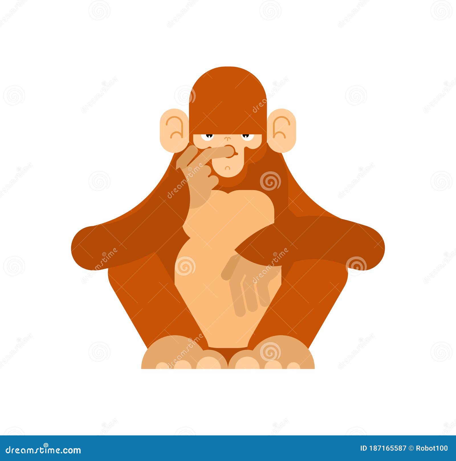 Monkey Thinks Isolated. Chimpanzee Ponders Vector Illustration Stock ...