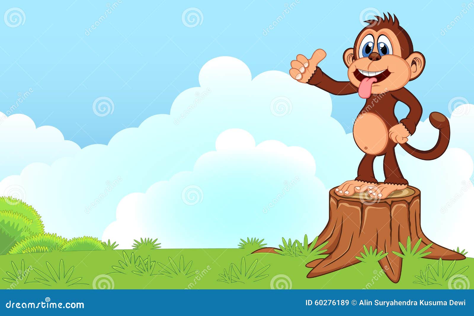 Monkey with Thumb Cartoon in a Garden for Your Design Stock Vector ...