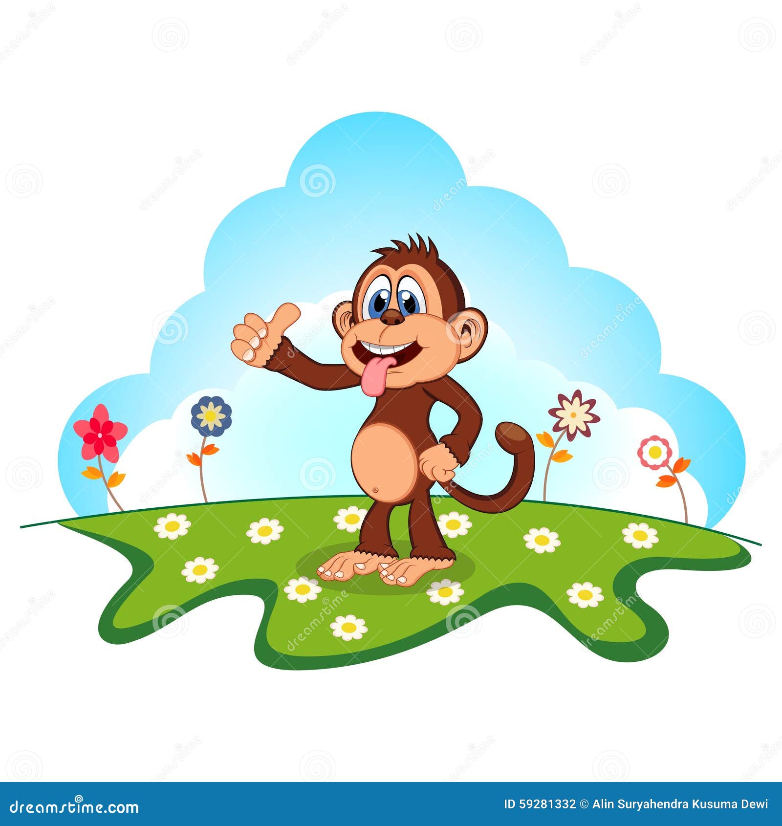 Monkey with Thumb Cartoon in a Garden for Your Design Stock Vector ...
