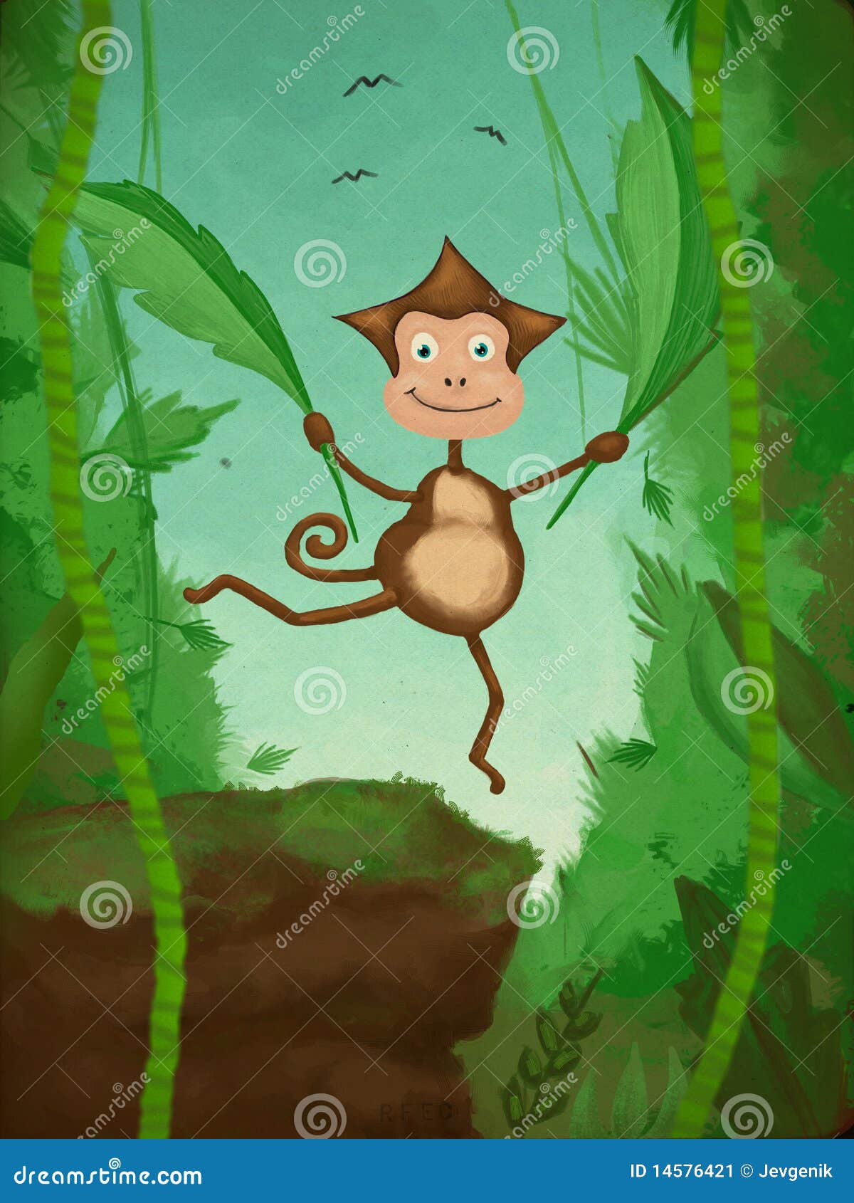 Monkey trying to fly stock illustration. Illustration of animal - 14576421