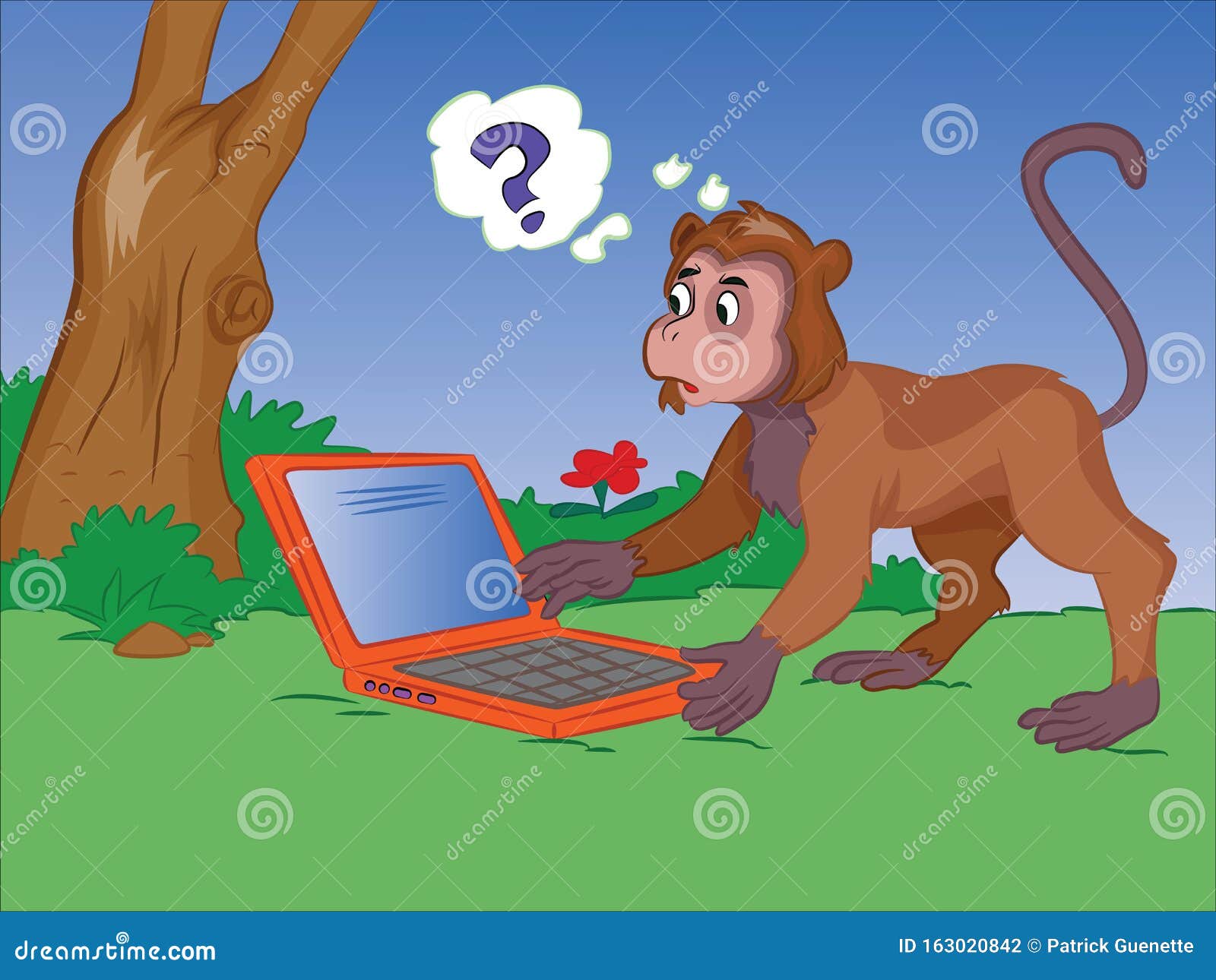 Monkey Using a Notebook, Illustration Stock Vector - Illustration of ...