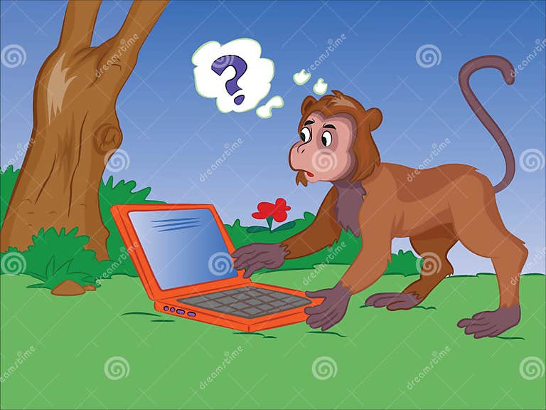 Monkey Using a Notebook, Illustration Stock Vector - Illustration of ...