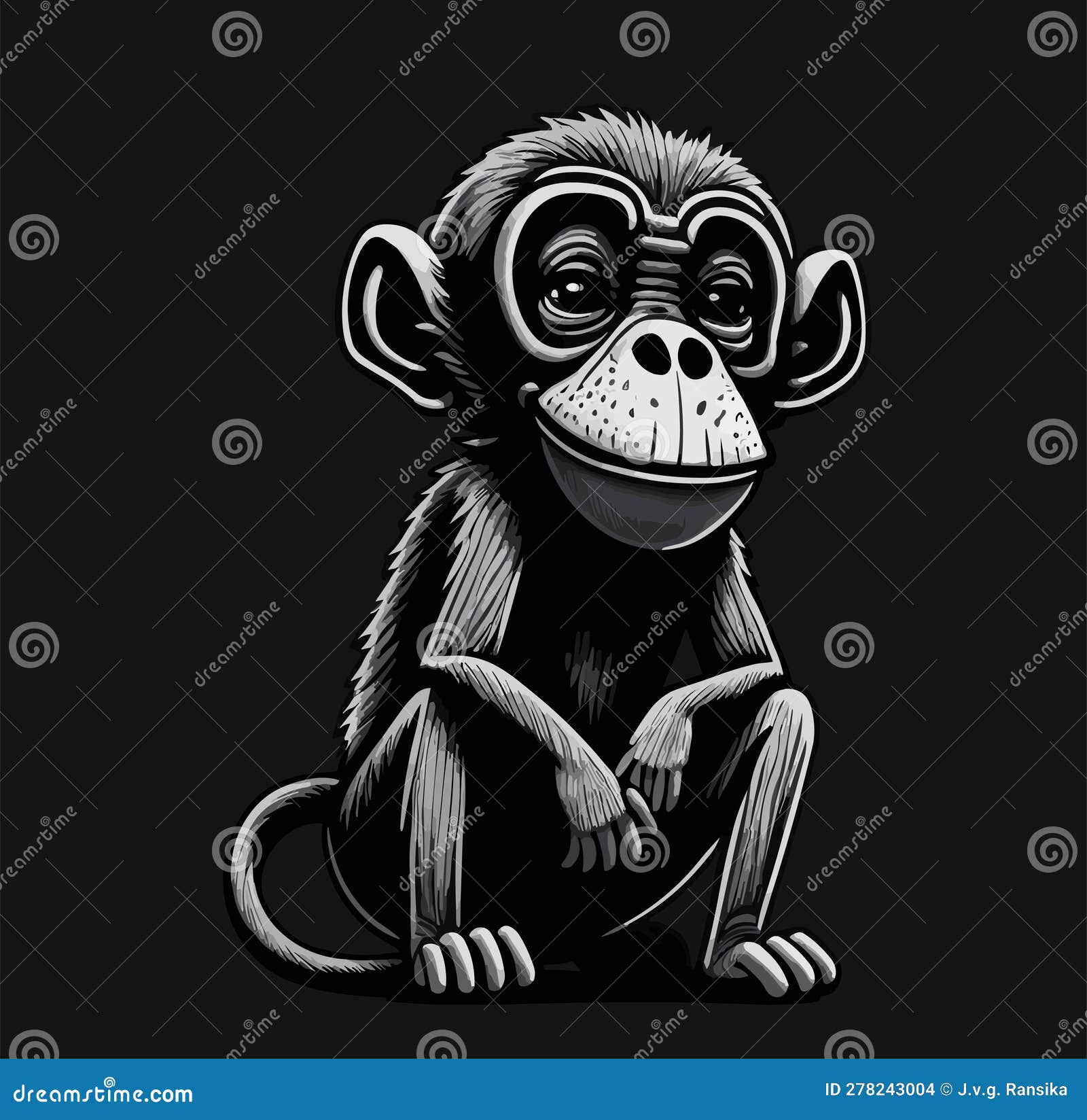 Monkey Vector Art Design Black and White Stock Vector - Illustration of ...