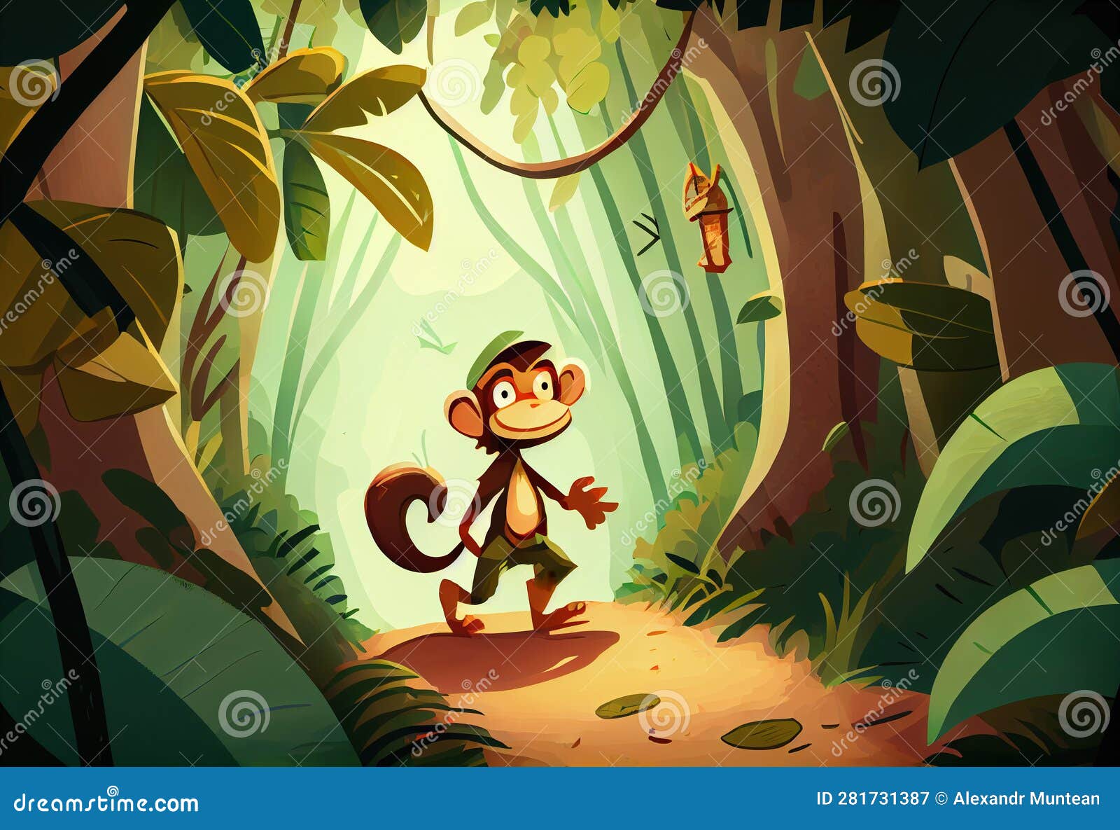 Monkey Walking in the Tropical Rainforest Stock Illustration ...