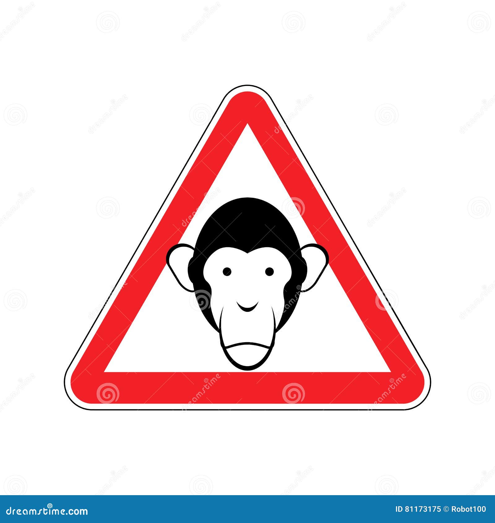 Monkey Warning Sign Red. Primacy Of Hazard Attention Symbol. Dan ...