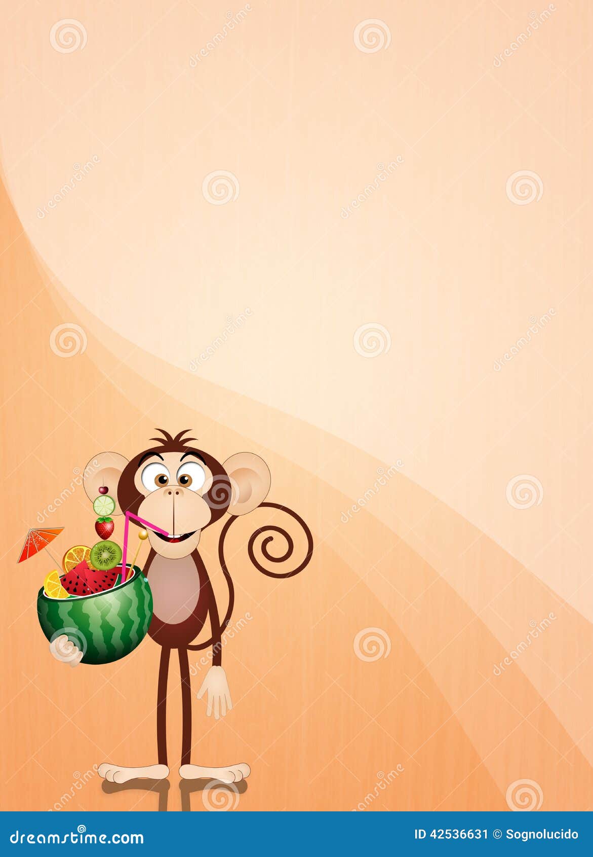 Monkey with Watermelon Drink Stock Illustration - Illustration of party ...