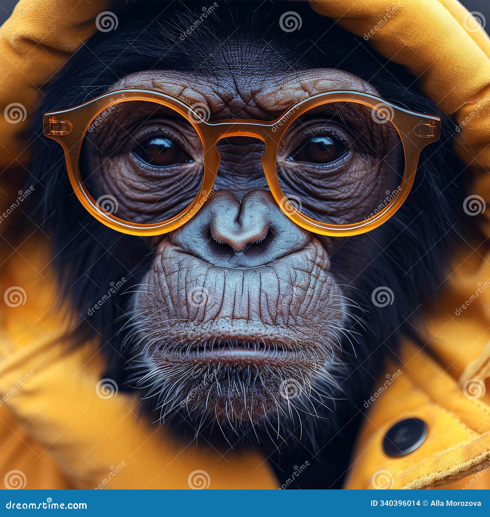 Monkey Wearing Glasses and a Yellow Jacket Stock Photo - Image of nature, look: 340396014