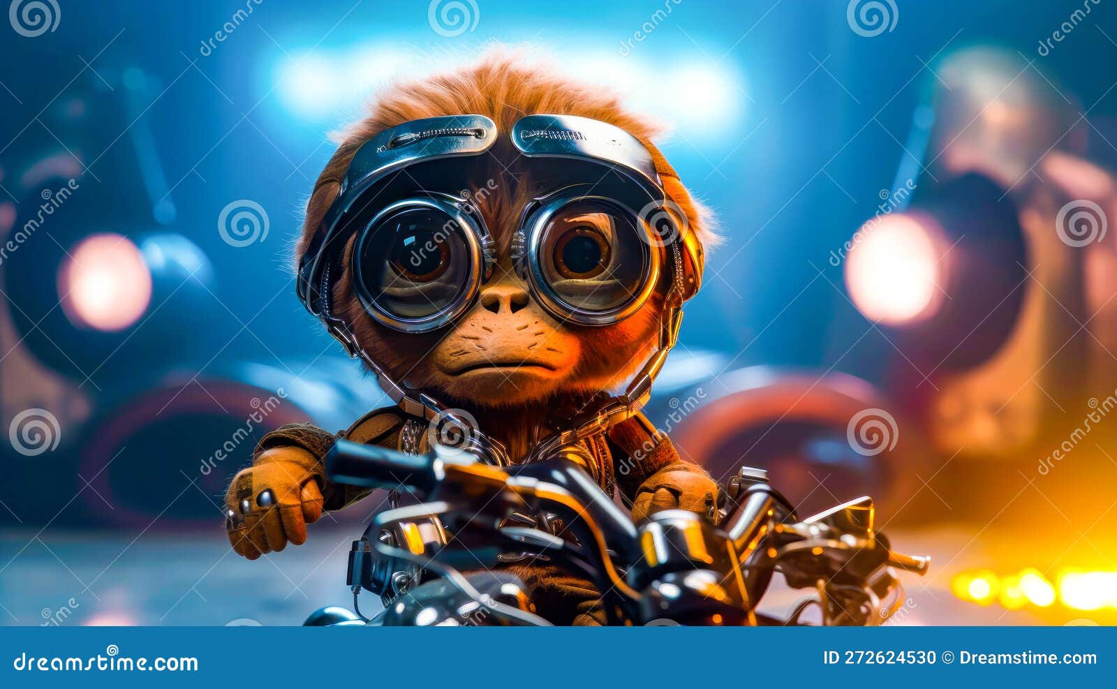Monkey Wearing Goggles on Motorcycle. Generative AI Stock Illustration ...