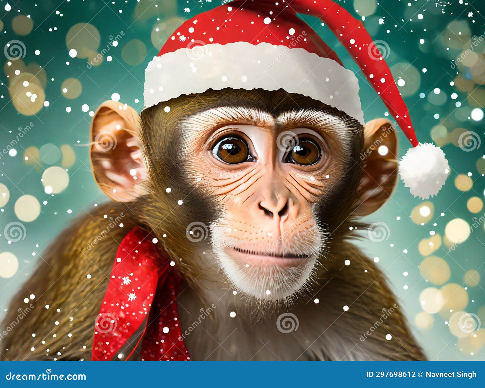Monkey Wearing a Santa Hat and Scarf. Stock Illustration - Illustration ...