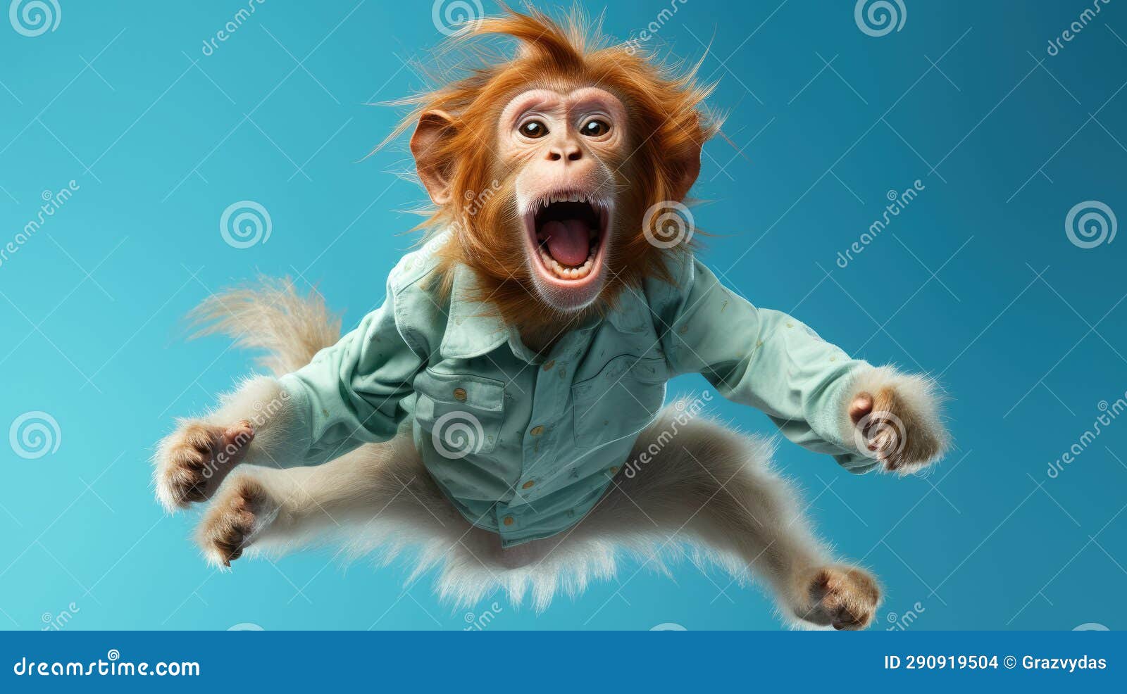 Monkey Wearing Shirt Jumping on the Blue Background Stock Illustration ...