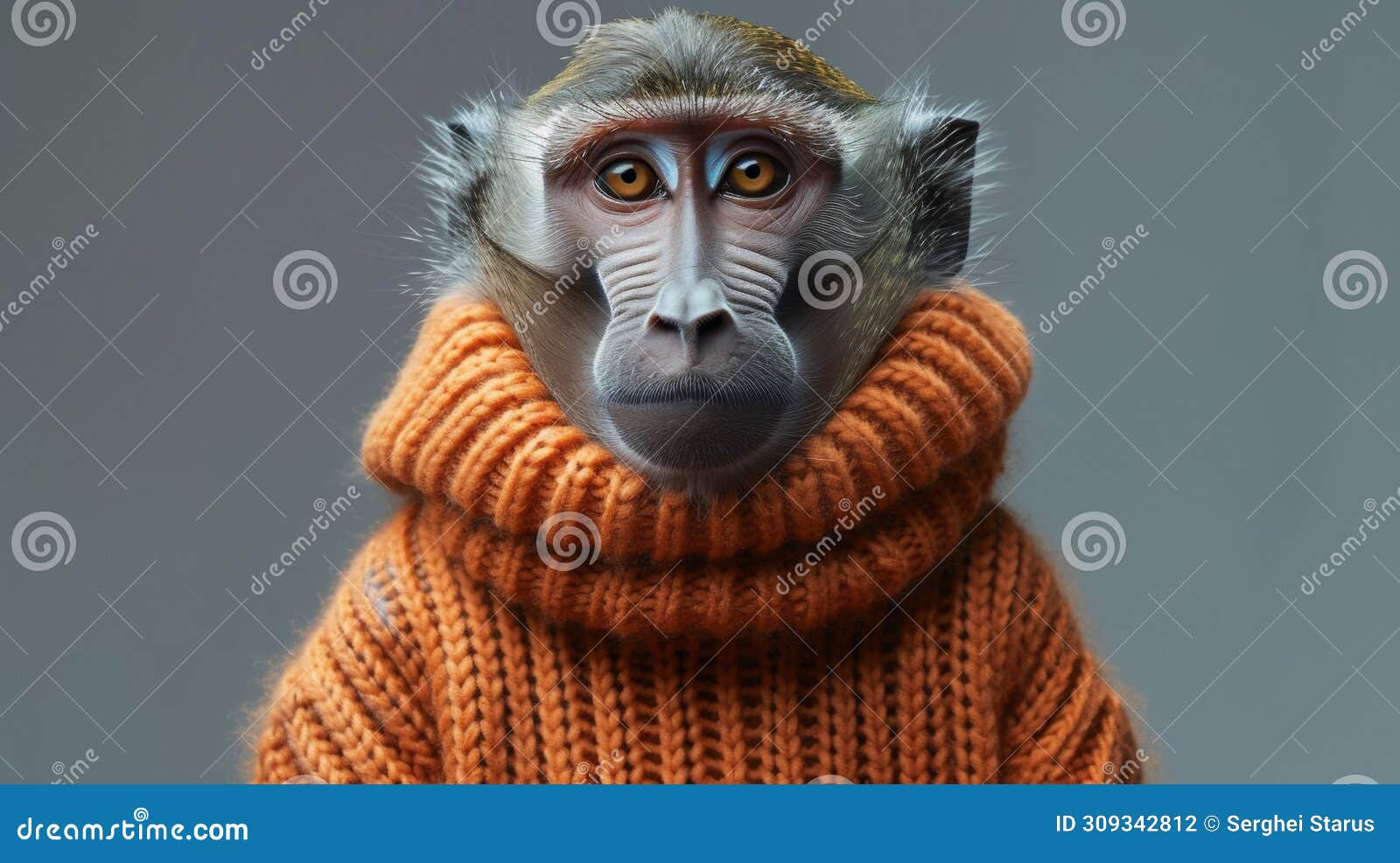 A Monkey Wearing a Sweater with an Orange Color, AI Stock Photo - Image ...