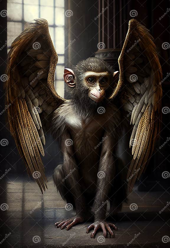 Monkey with Wings. AI Generated Stock Image - Image of flying, mythical ...