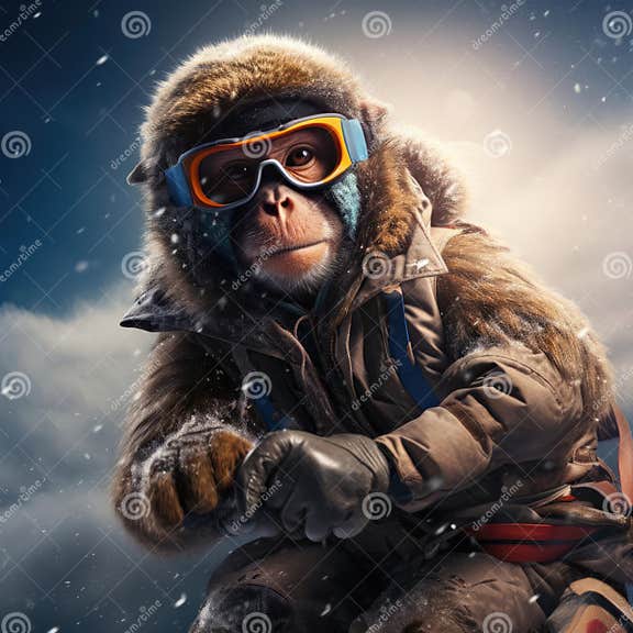 Monkey in Winter in a Down Jacket Stock Photo - Image of face, jacket: 282317722