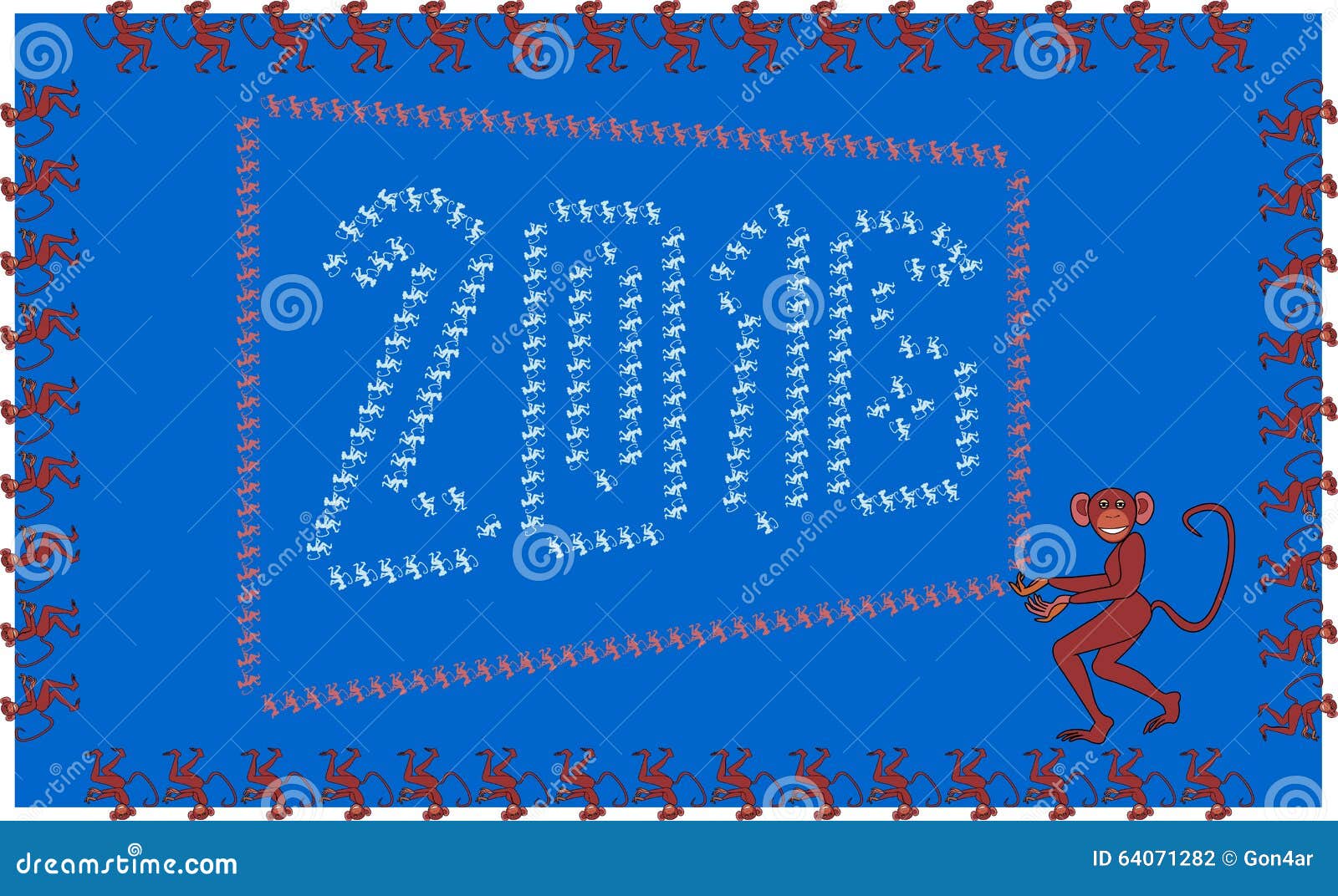 Monkey Wishes Everyone a Happy New Year. Stock Vector - Illustration of ...