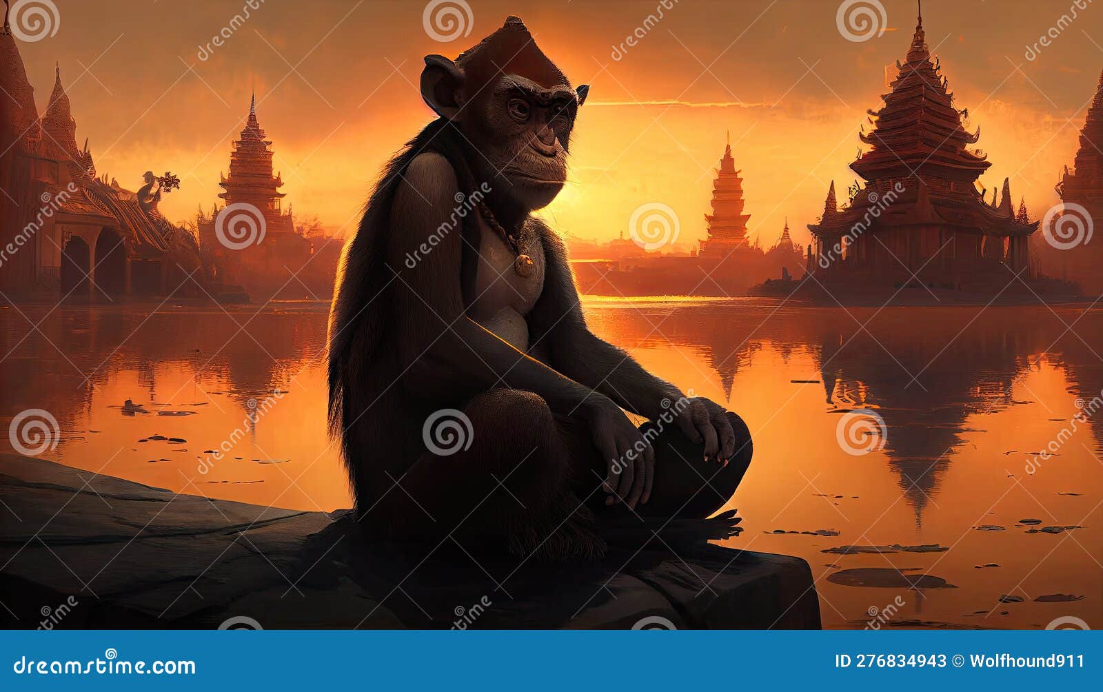 Monkey Yogi Sits with His Back in the Lotus Position. Generate Ai ...