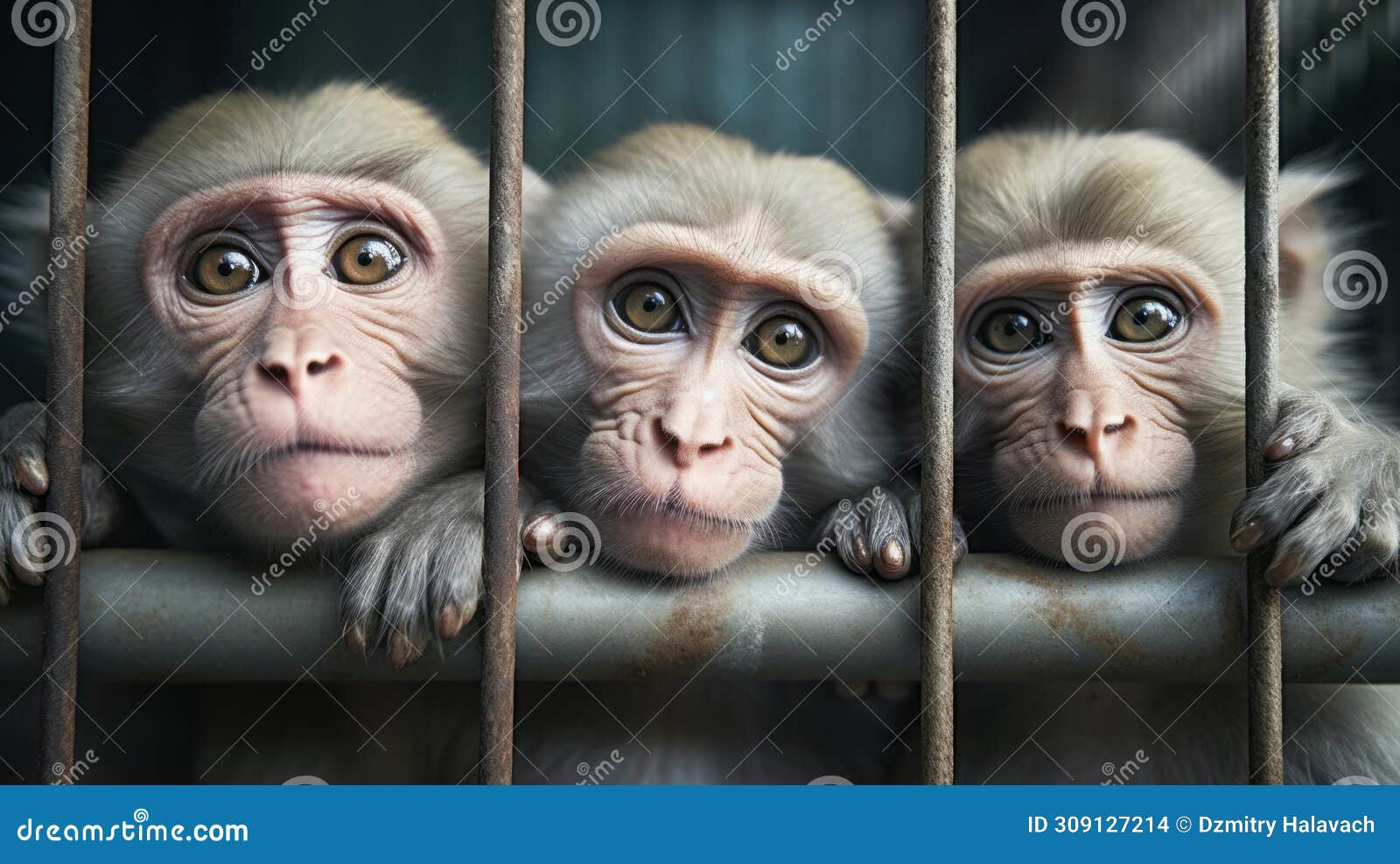 Monkey in Zoo or Laboratory in Cage. Abe Behind Bars Stock Photo ...