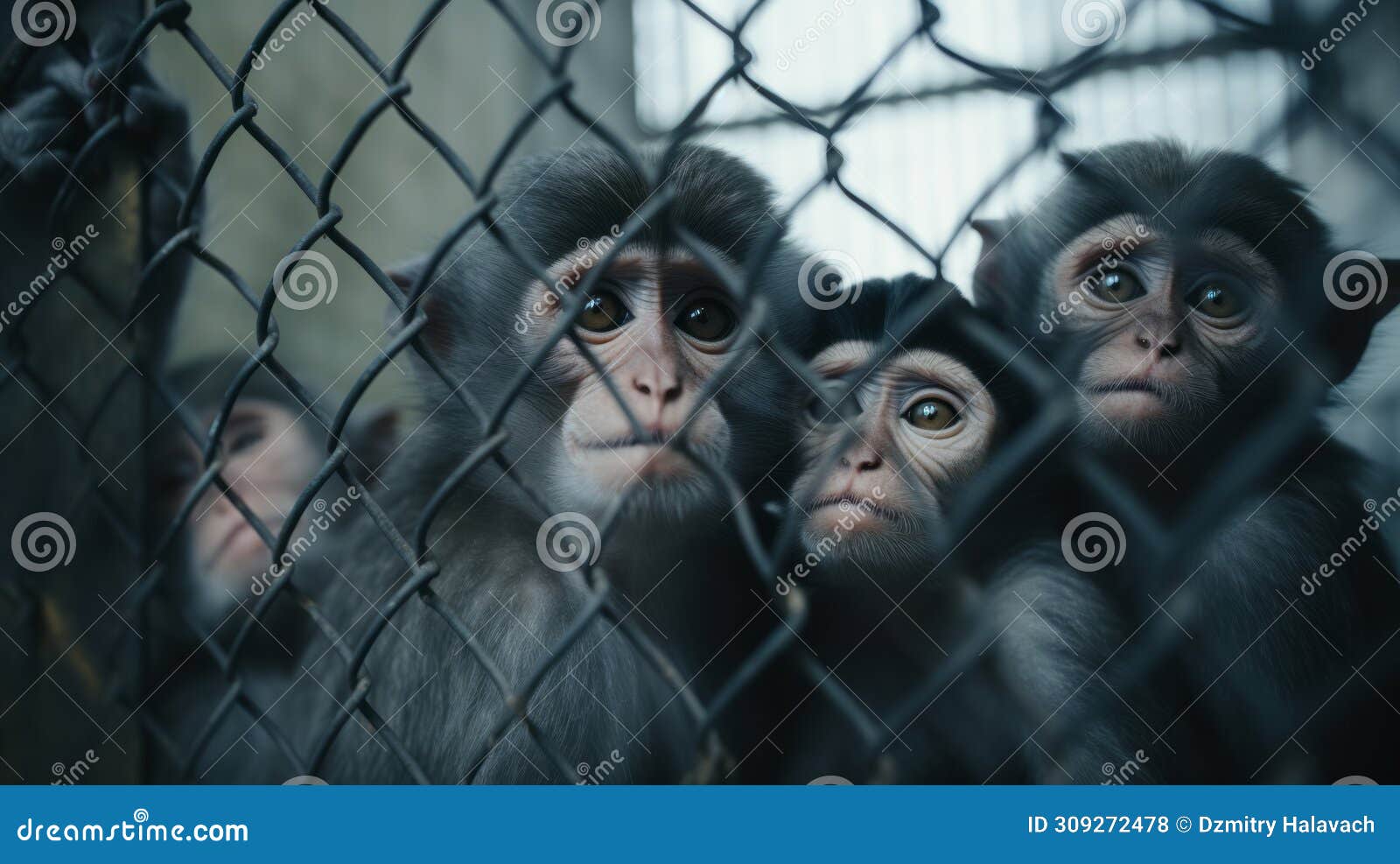 Monkey in Zoo or Laboratory in Cage. Abe Behind Bars Stock Photo ...