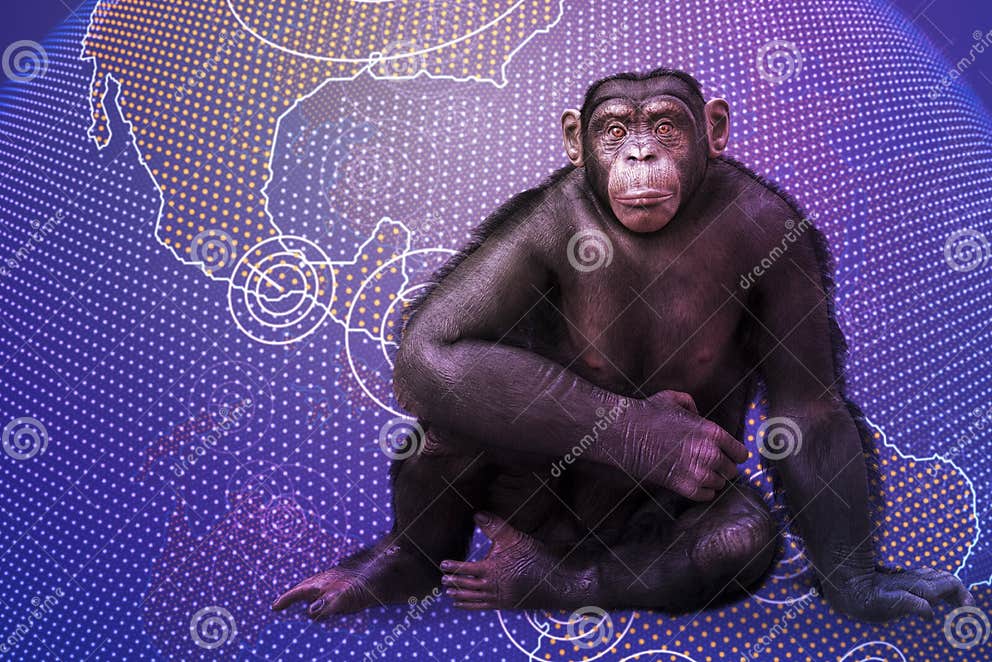 Monkey on a Background with Earth Map, Conceptual 3D Illustration Stock ...